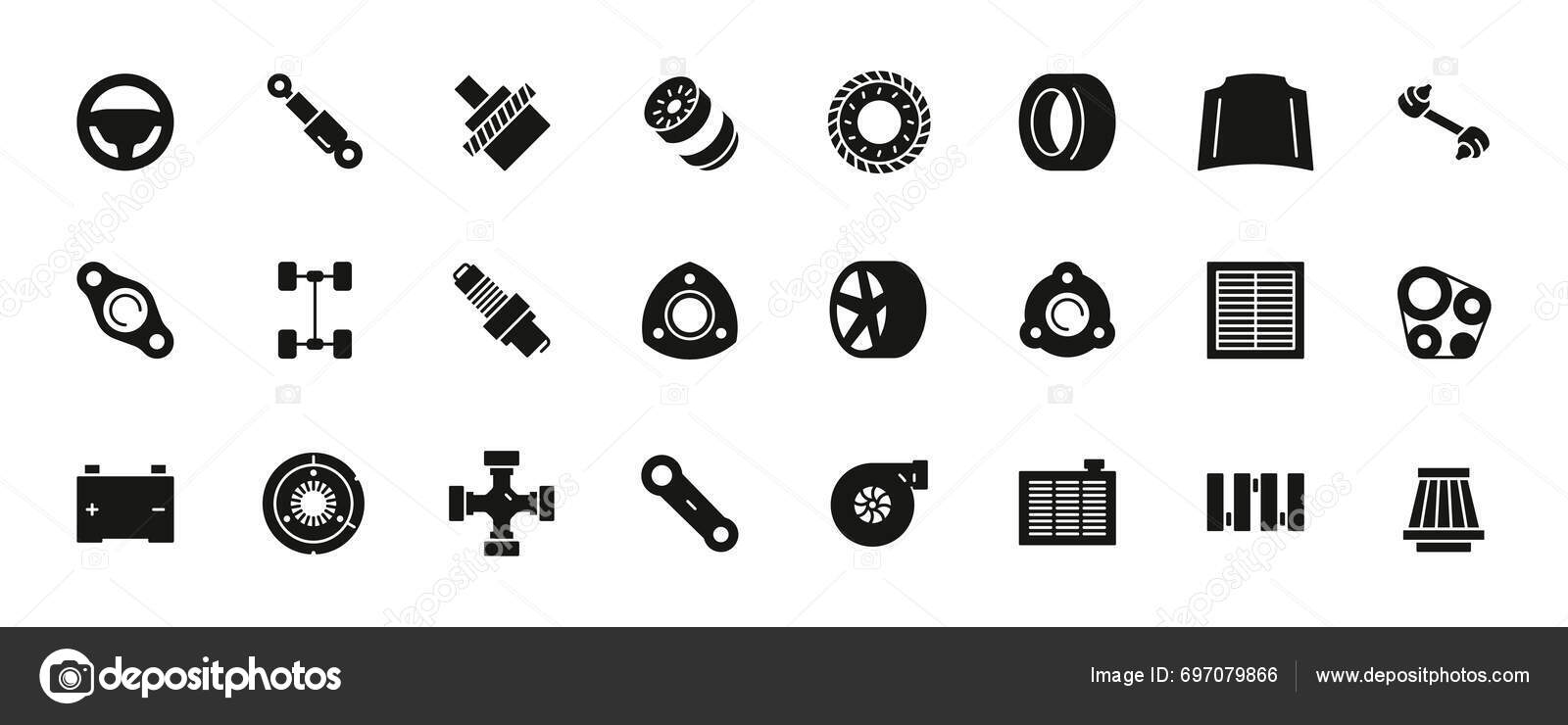 Black Car Details Icons Outline Automotive Parts Components Car Engine Stock Vector by ©vatruska ...