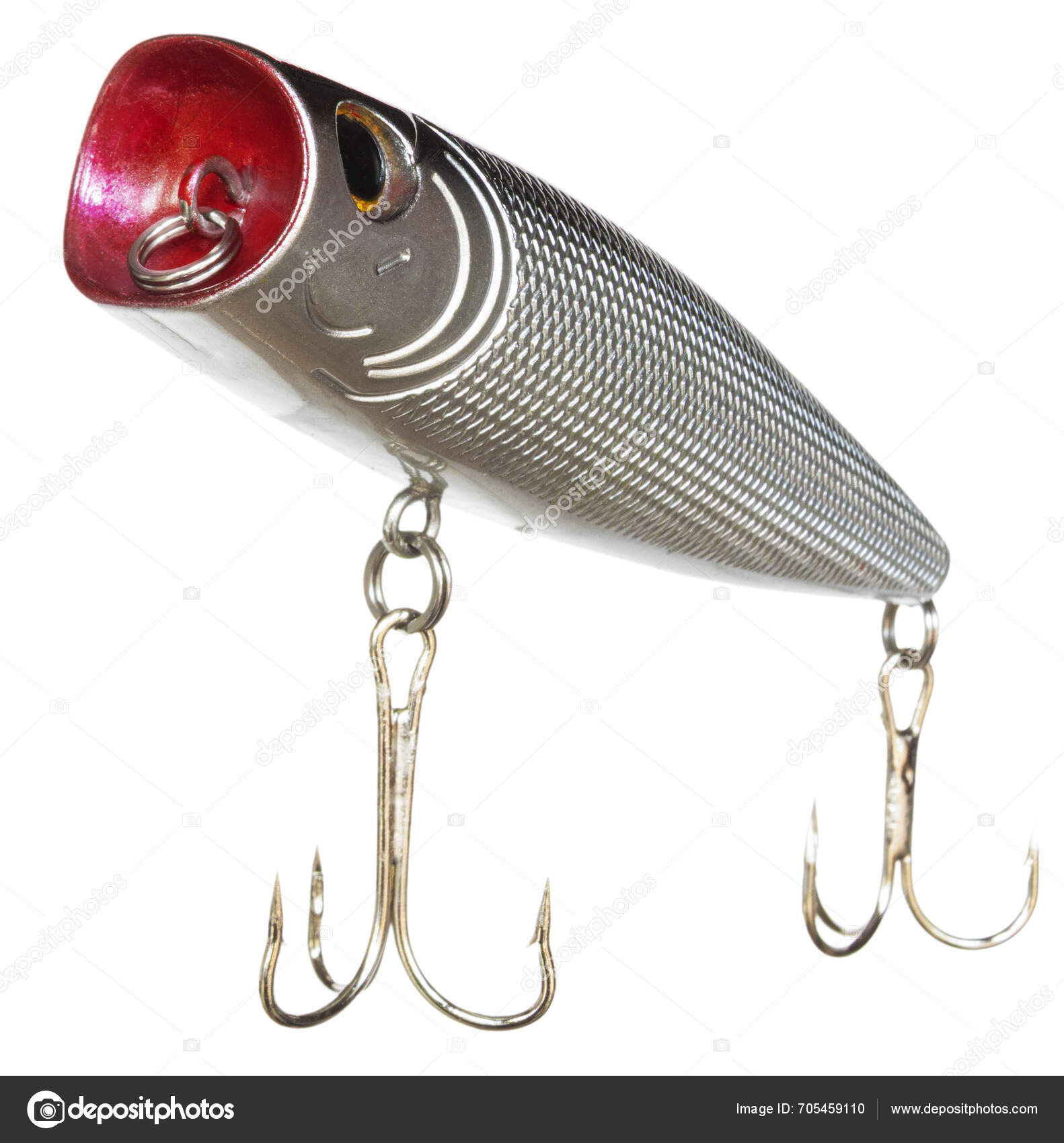Silver Colored Topwater Artificial Fishing Bait Red Face Two Treble ...