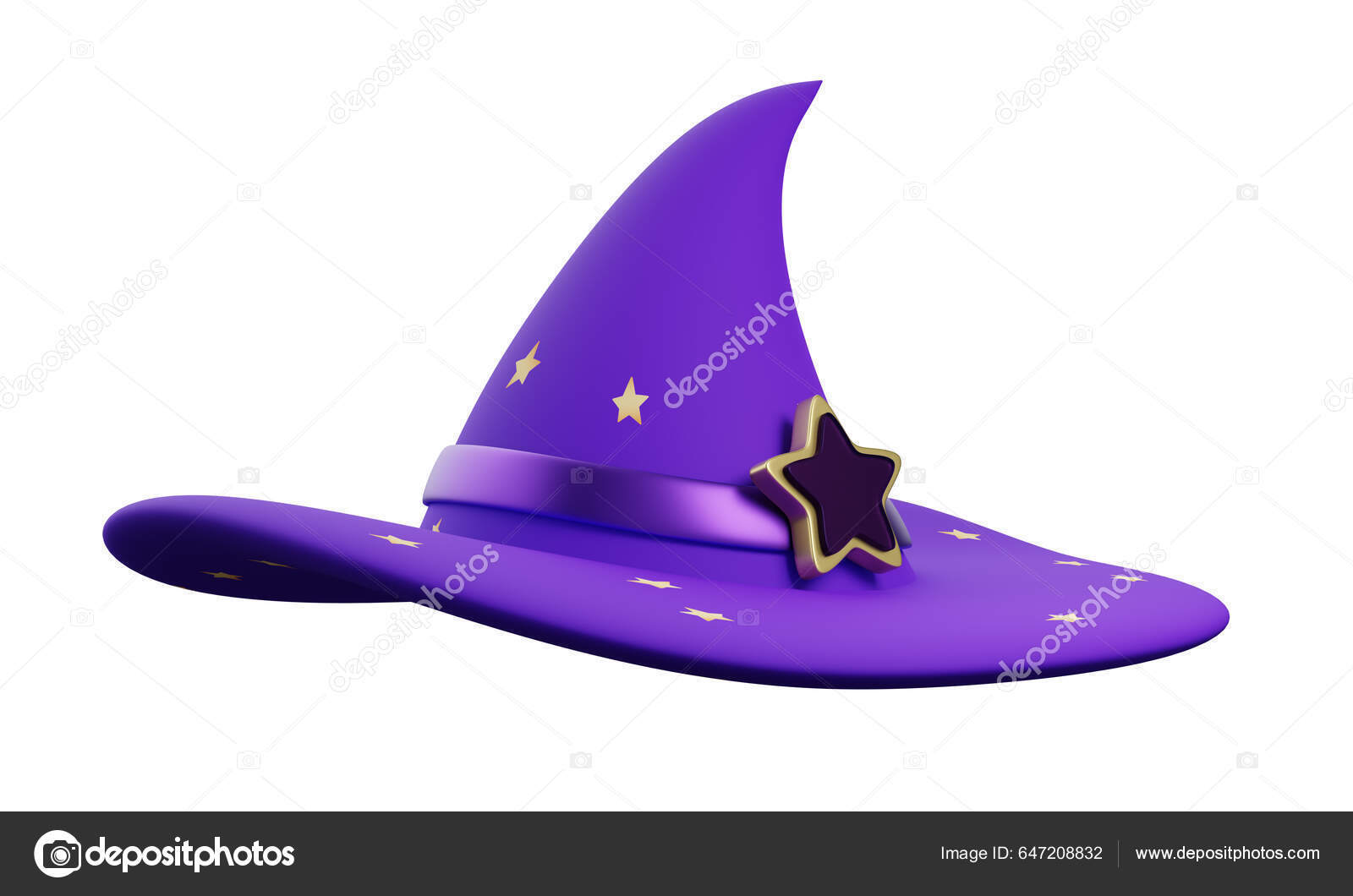 Lilac Wizard Hat Golden Star Isolated White Background Rendering ...