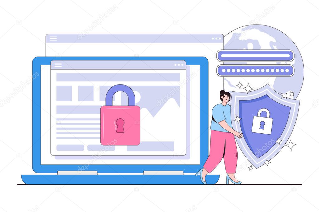 Concepto plano y seguro con personajes de personas. Ilustraci n m nima del vector del estilo del ...