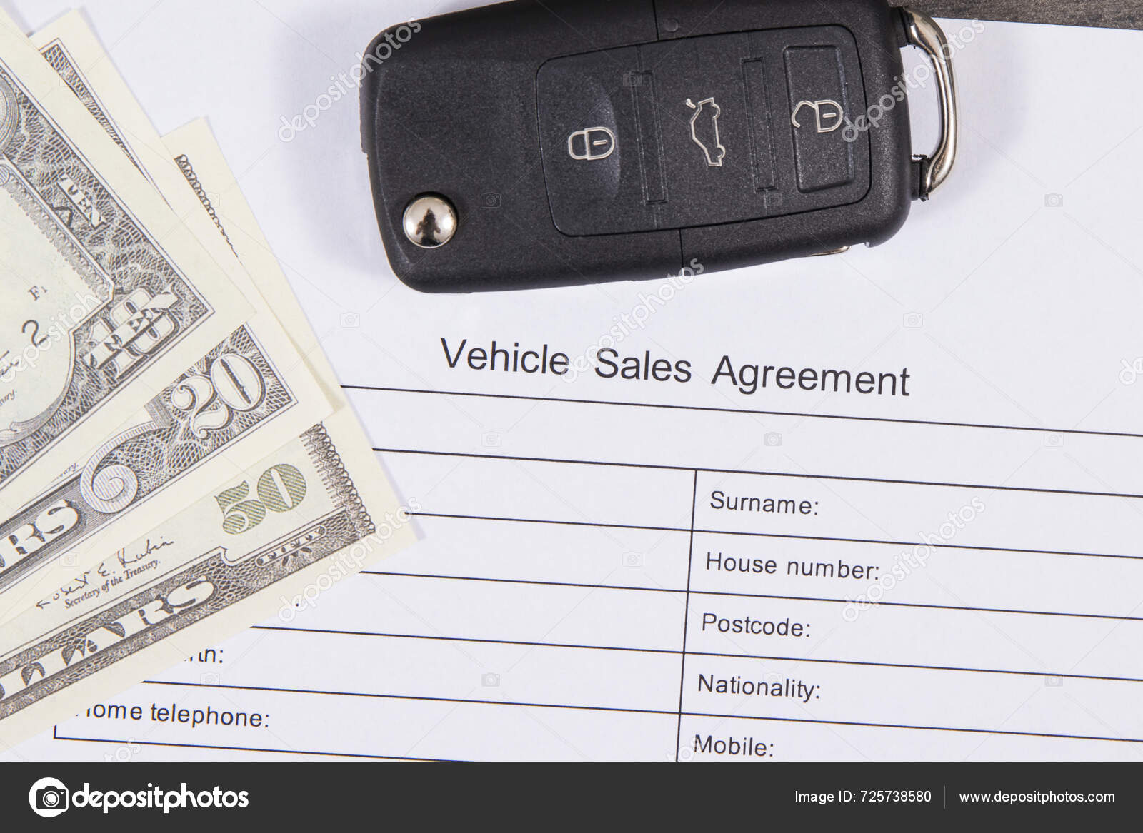 Black Car Key Dollar Banknotes Vehicle Sales Agreement Sales Purchases ...