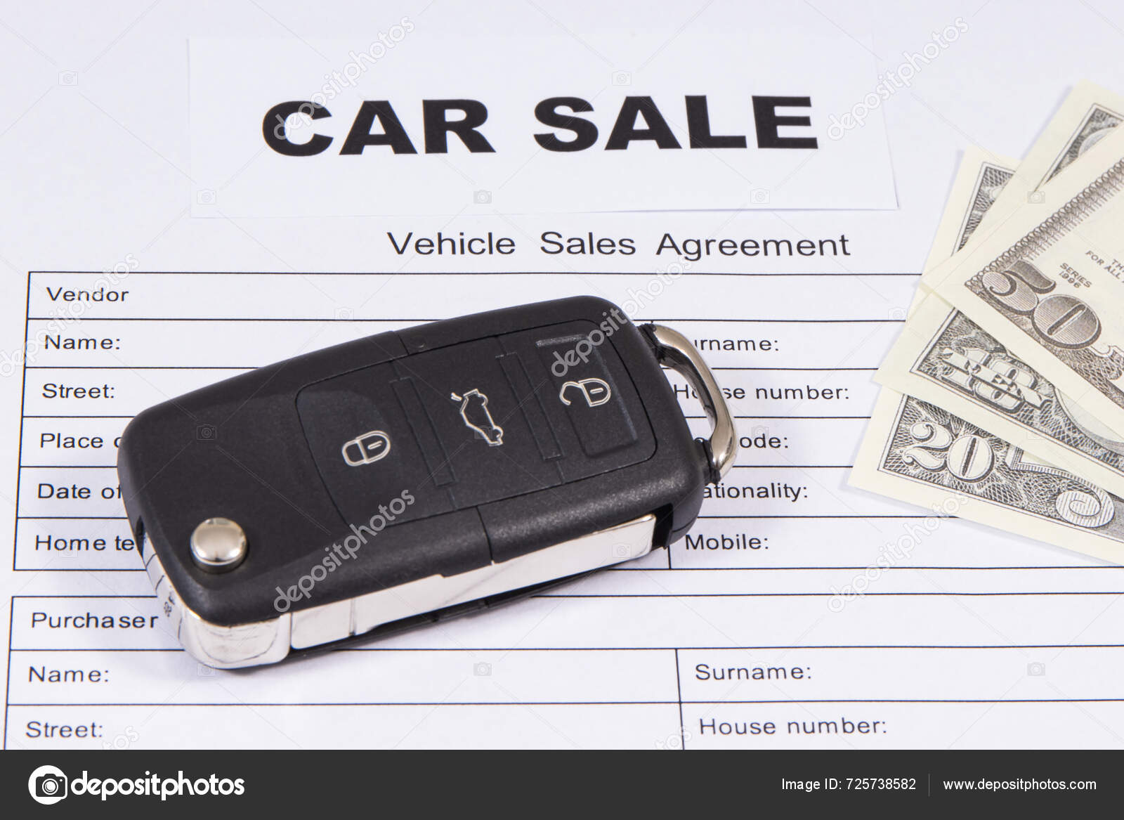 Black Car Key Dollar Banknotes Vehicle Sales Agreement Sales Purchases ...