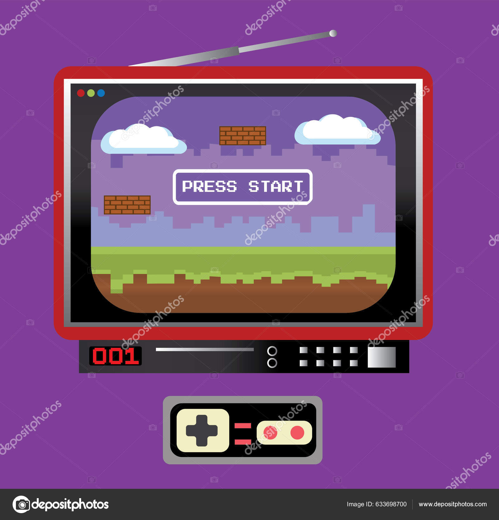 Retro Video Game Screen Vintage 1980'S Game Pad Design Retro Stock ...