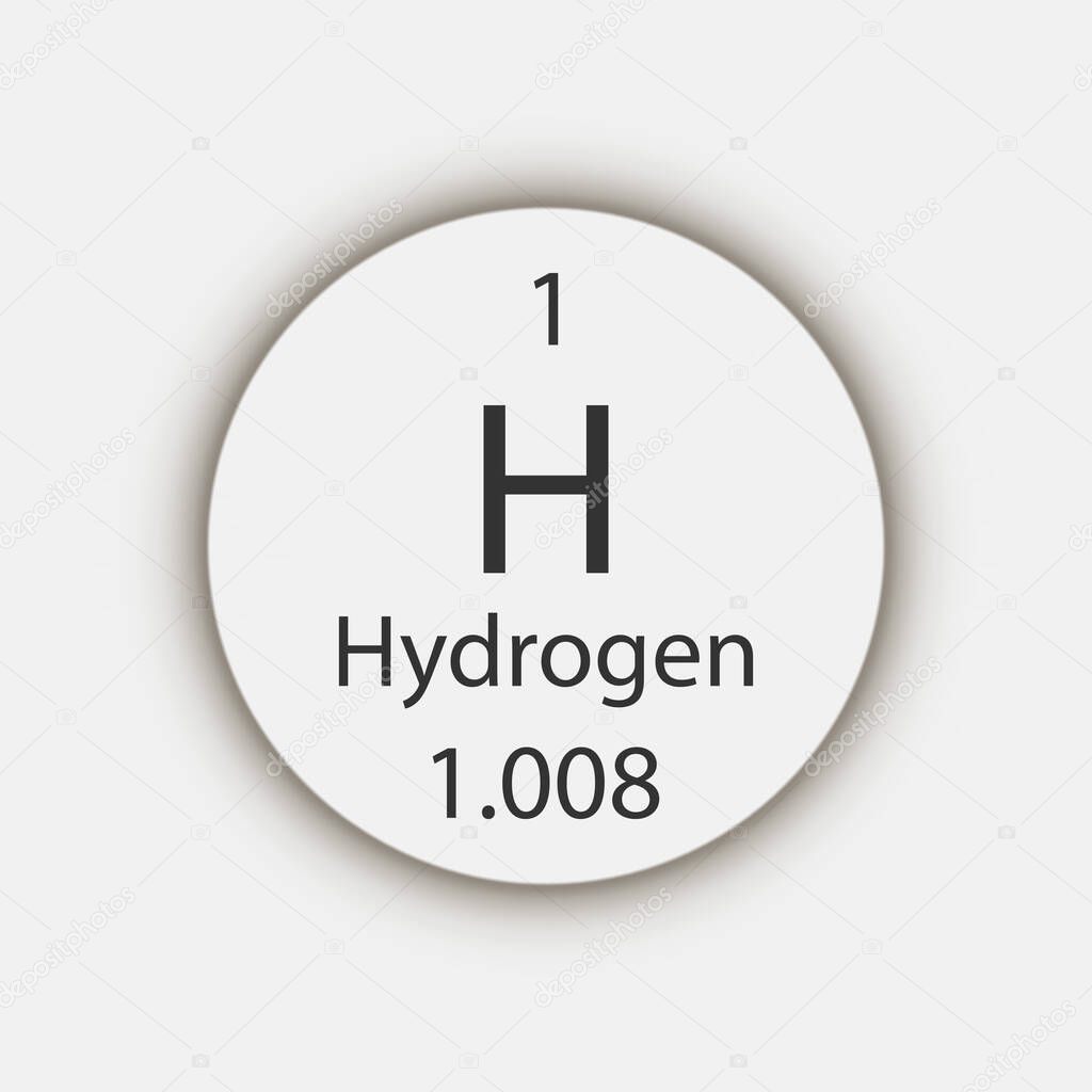 Símbolo de hidrógeno. Elemento químico de la tabla periódica. Ilustración vectorial. 2023