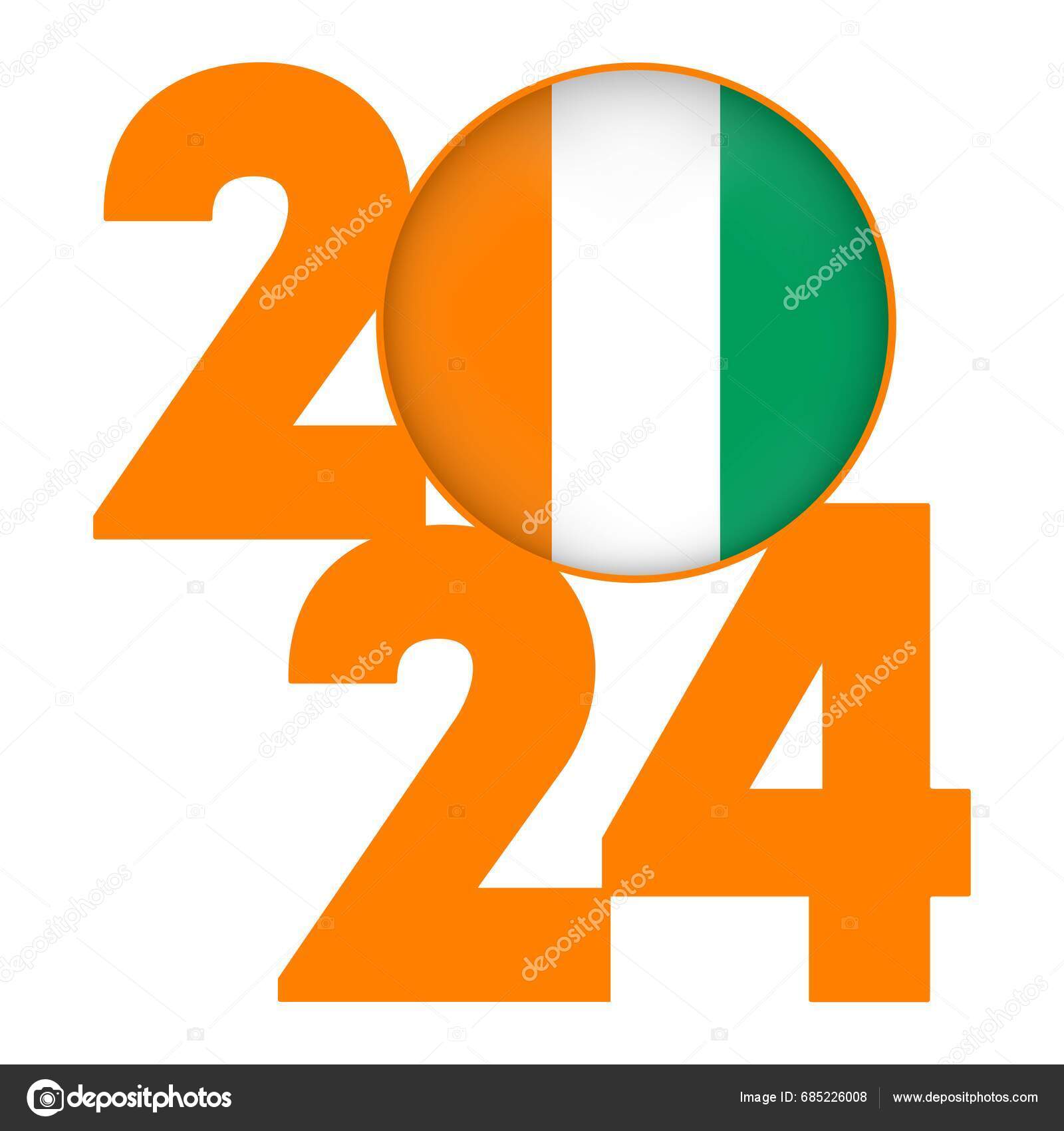 Hyvää Uutta Vuotta 2024 Lippu Norsunluurannikko Lippu Sisällä ...