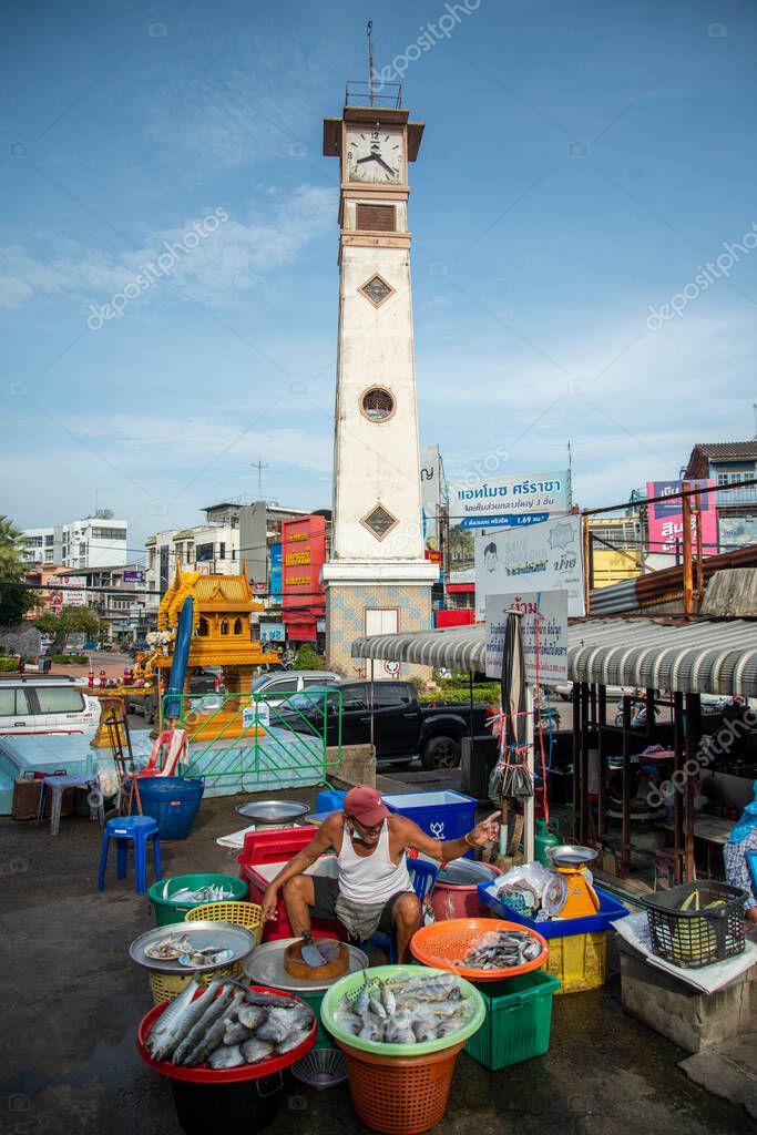 the square with the clock tower at the market in the City centre of Si ...