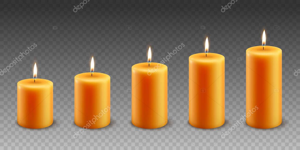 Vector 3d realista amarillo, naranja parafina fiesta de la quema de ...