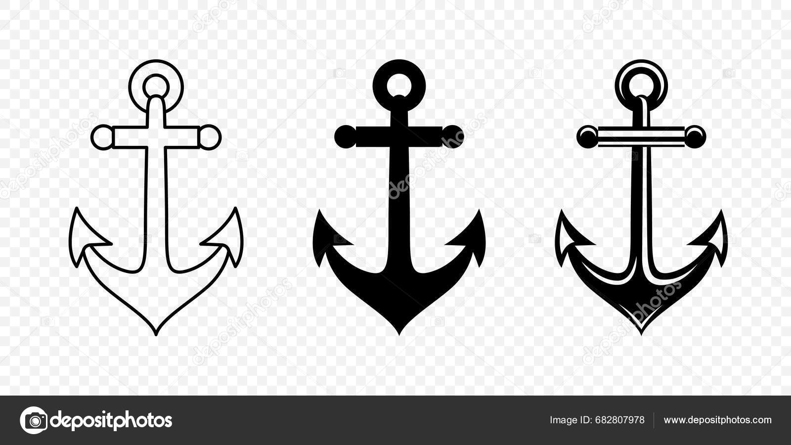 Vektoranker Anker Silhouette Icon Set Vorhanden Schwarz Weißer Anker ...