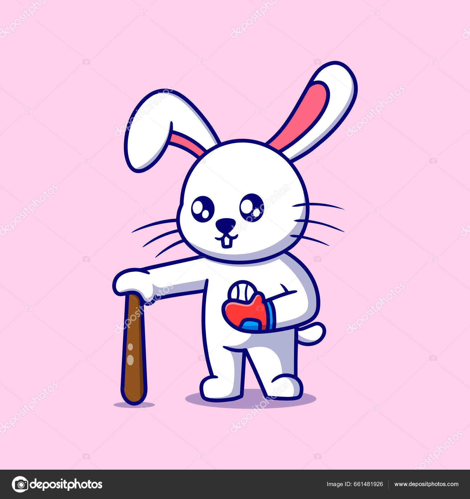 Cute Bunny Baseball Cartoon Vector Icon Illustration Animal Nature Icon ...