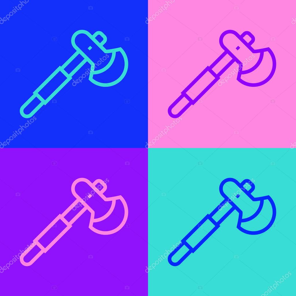 Pop art line Icono de hacha de madera aislado sobre fondo de color ...