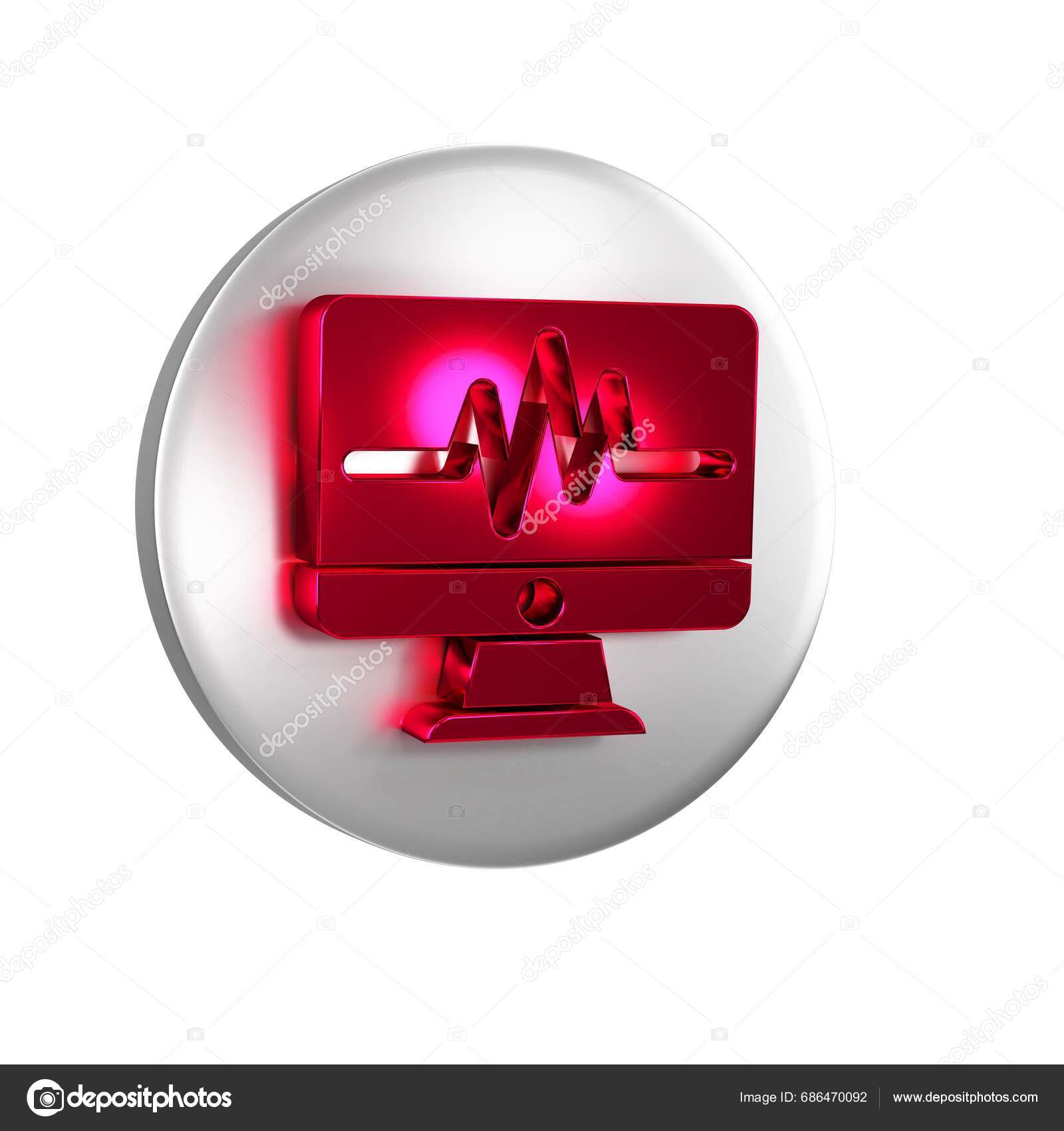 Red Computer Monitor Cardiogram Icon Isolated Transparent Background Monitoring Icon Stock Photo ...