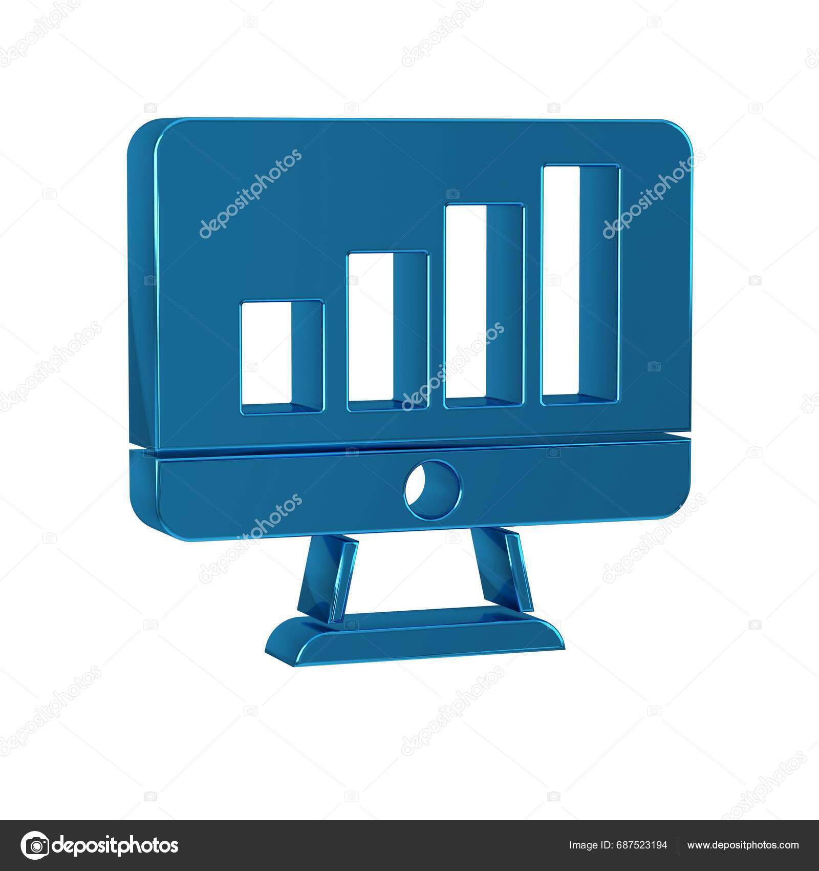 Blue Computer Monitor Graph Chart Icon Isolated Transparent Background ...