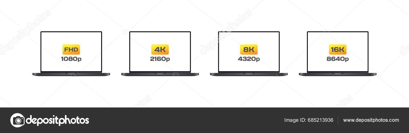 Screen Resolution Icons Flat Yellow Laptop Icons Fhd 16K Resolution ...