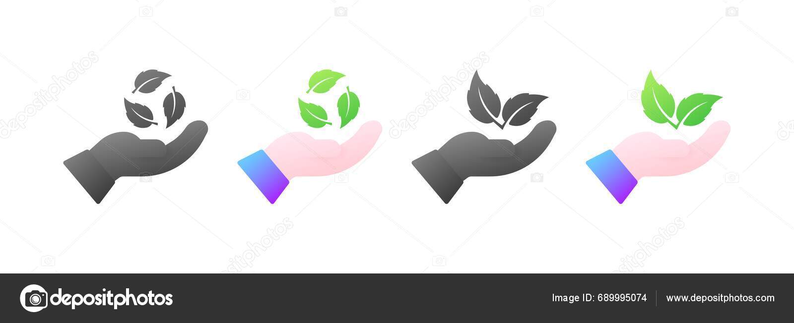 Bio Icons Hand Different Styles Leaves Circle Bio Icons Hand Stock ...