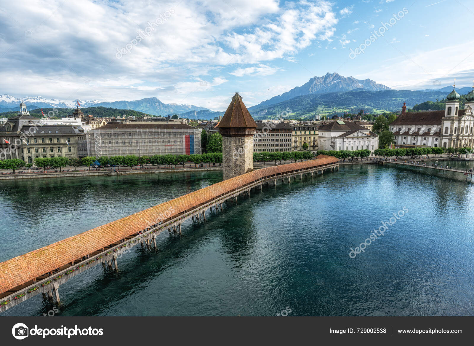 Chapel Bridge Kapellbrucke Lucerne Switzerland Taken View Mount Pilatus ...