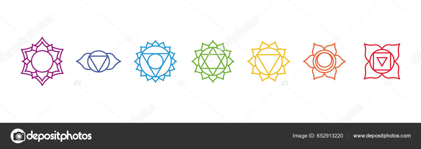 Sistema Básico Chakras Humanos Chakras Conjunto Siete Símbolos Chakra Del Vector de stock ...