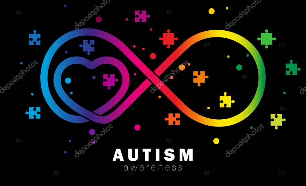 Día del Orgullo Autista. Colorido arco iris infinito y corazón. Autismo ...