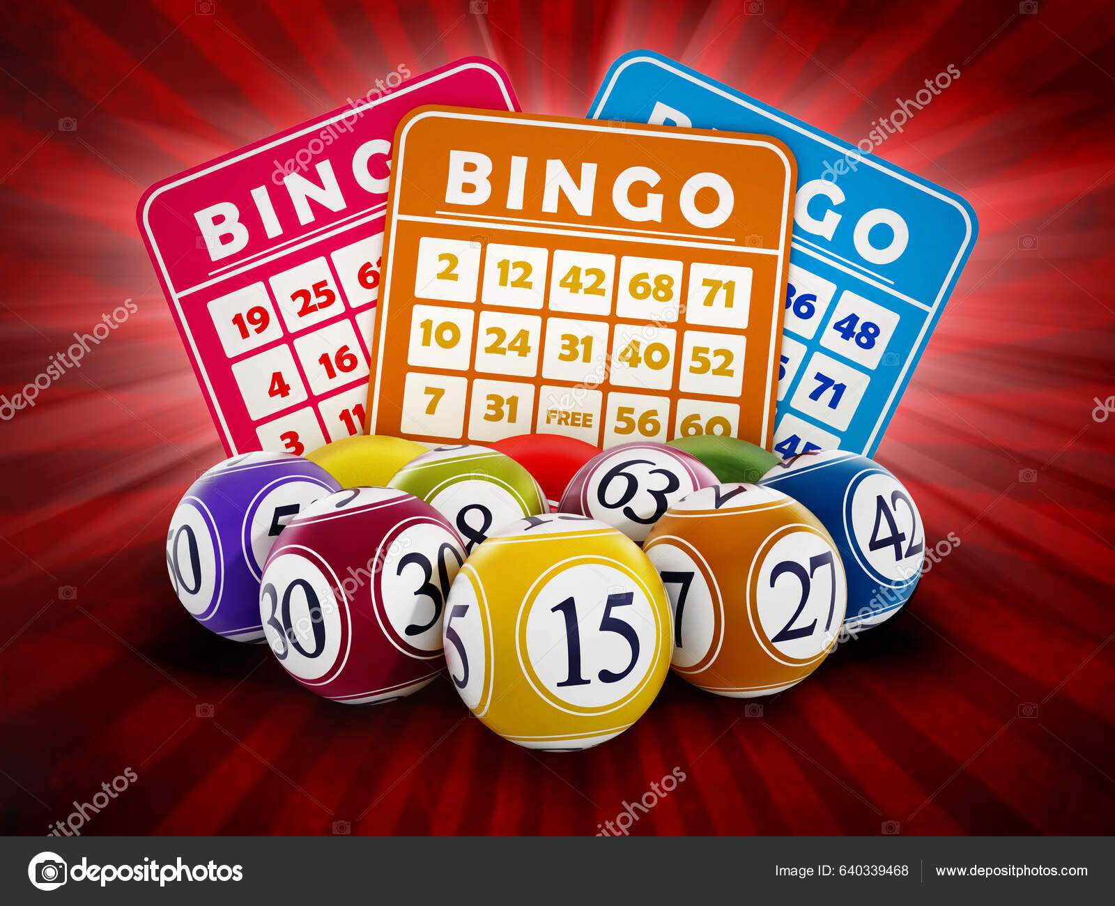 Bingo Card Balls Numbers Red Background Illustration Stock Illustration ...