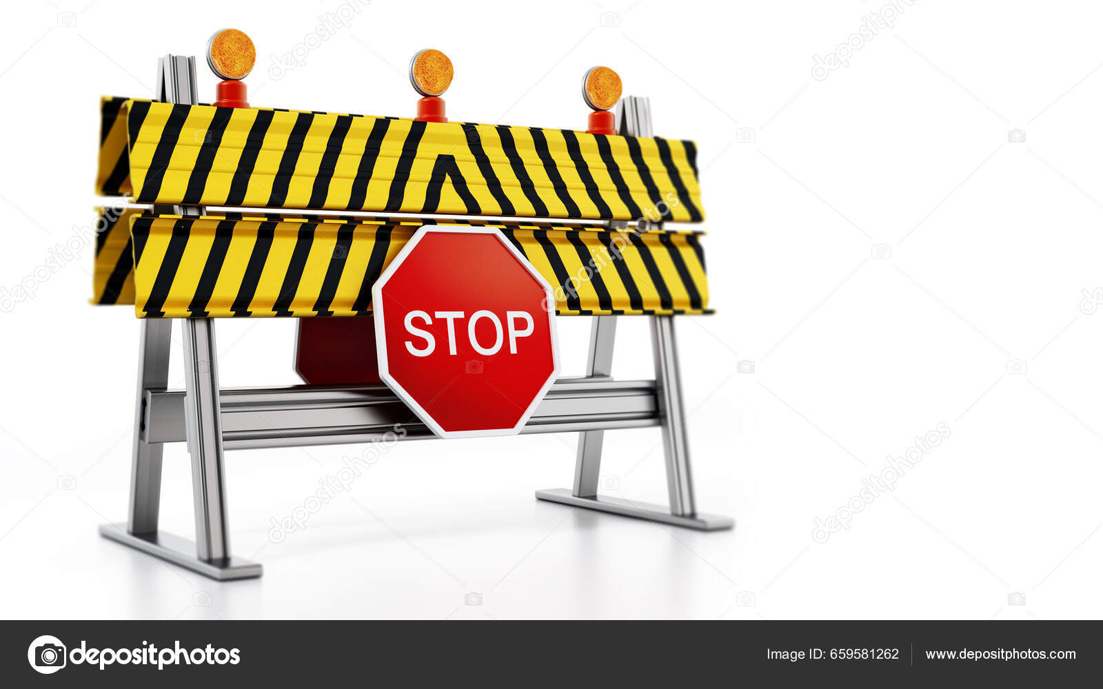 Bloqueo Carreteras Con Señal Stop Aislado Sobre Fondo Blanco ...