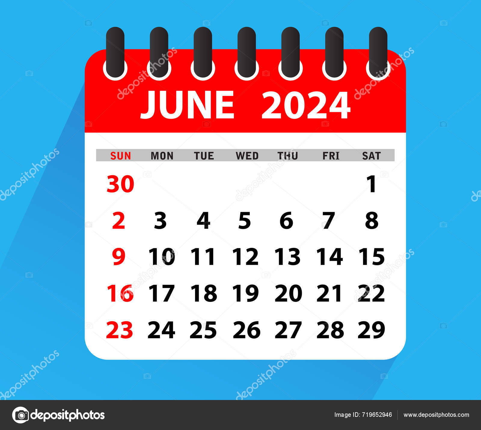 Junho 2024 Calendário Folha Calendário 2024 Estilo Plano Junho 2024 ...