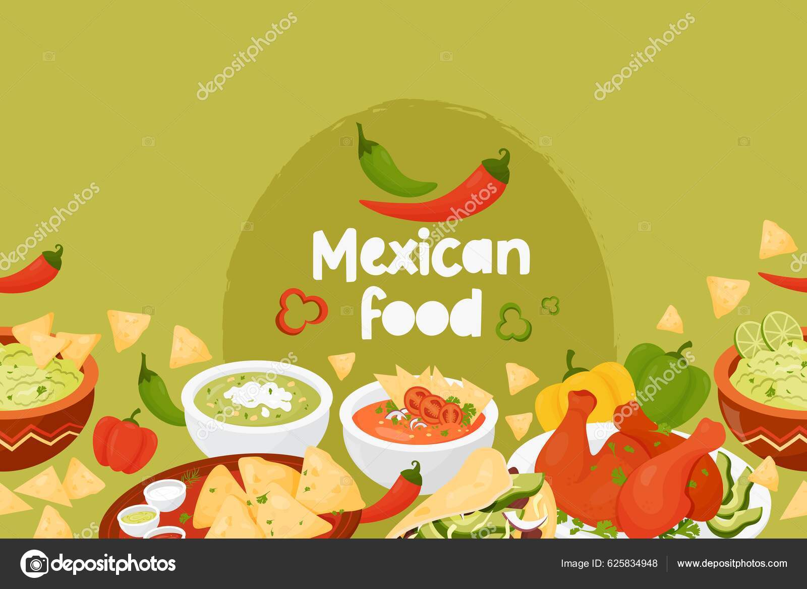 Seamless Horizontal Border Mexican Food Quesadilla Tacos Guacamole ...