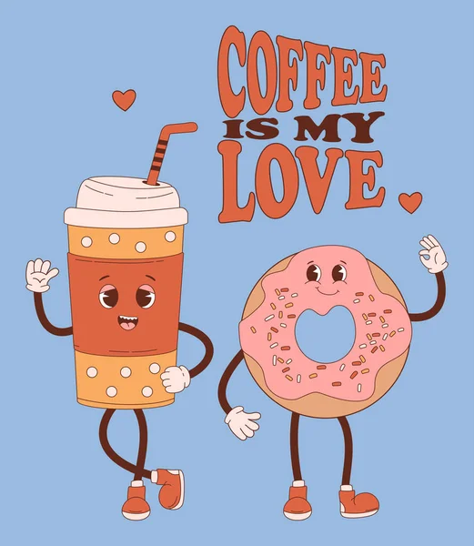 Éves Naptár 2024 Aranyos Retro Pár Karakter Kávé Papír Pohár Stock ...