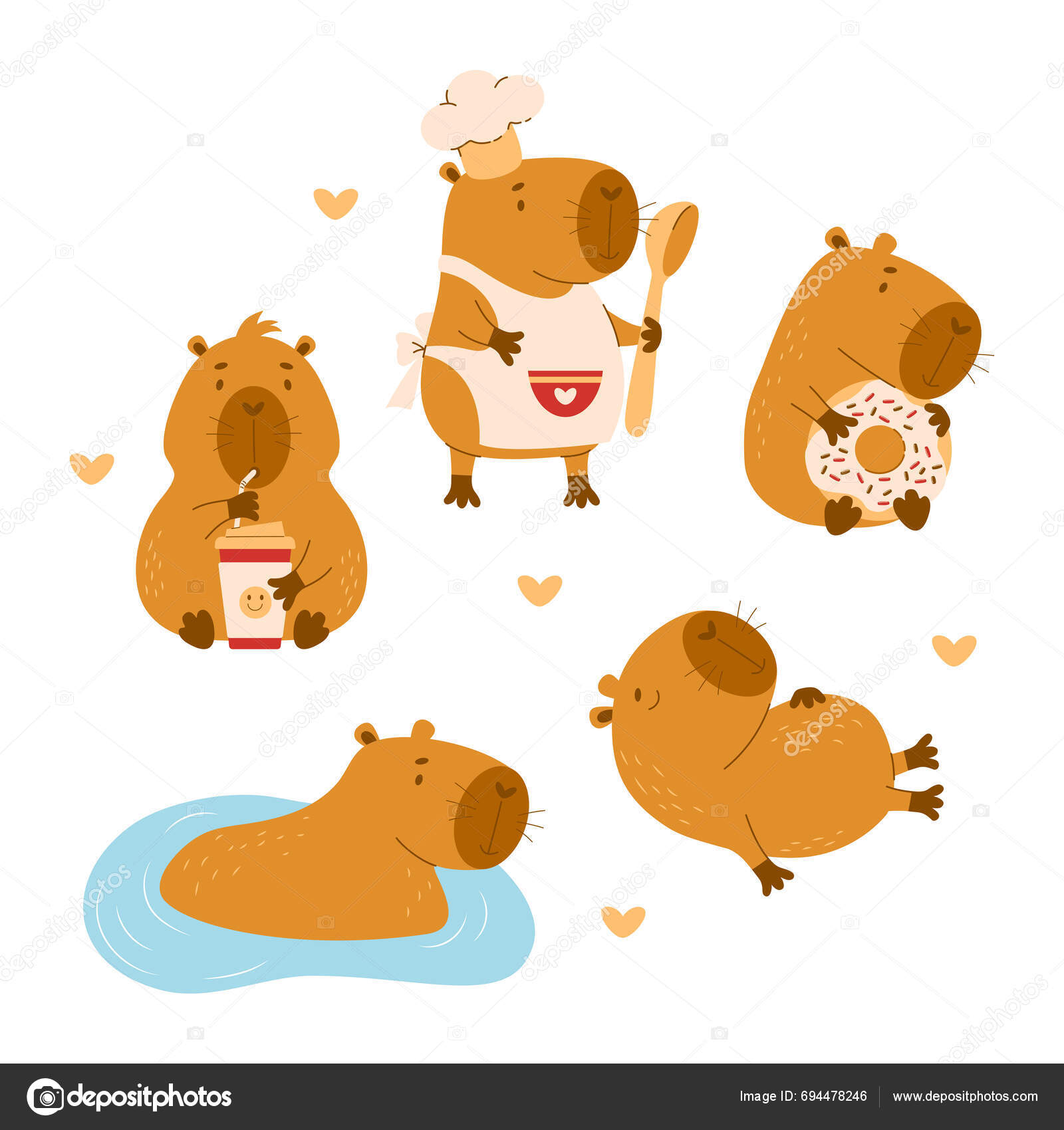 Cute Capybara Character Collection Cook Spoon Coffee Donut Water ...