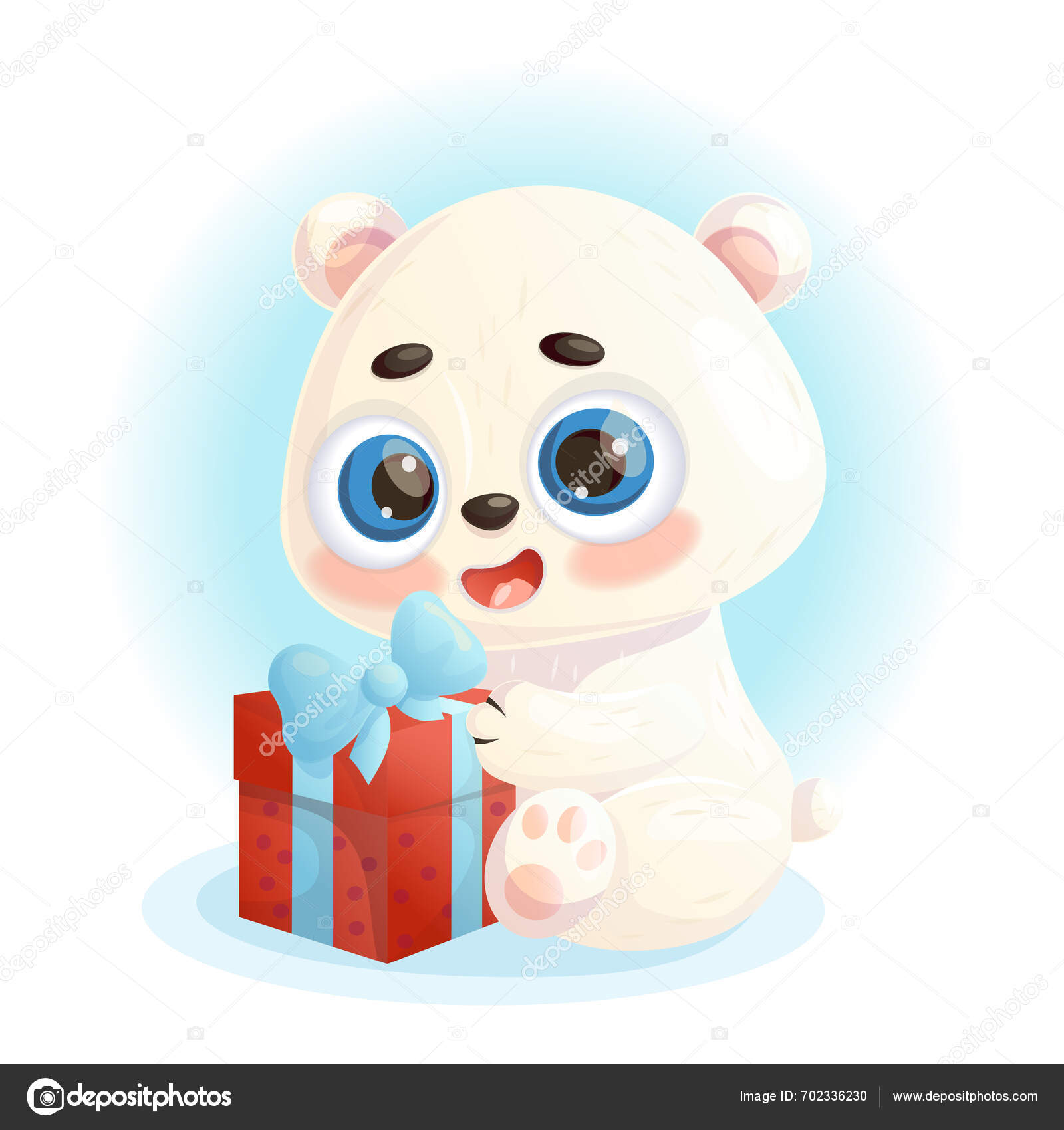 Cute Happy Polar Bear Cub Gift Cartoon Animal Character Vector Stock ...