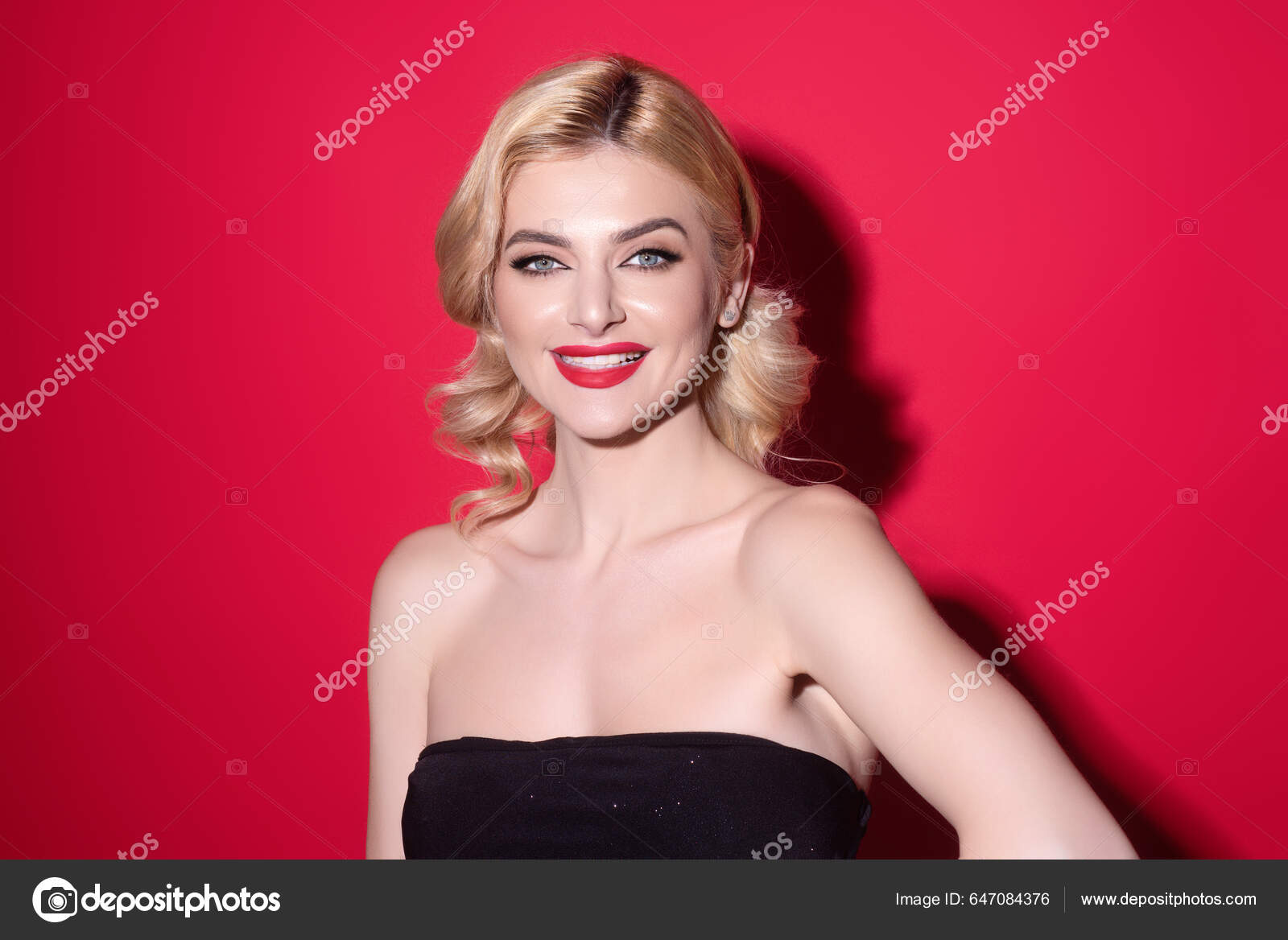 Beautiful Woman Red Lipstick Her Lips Pretty Girl Natural Make Stock