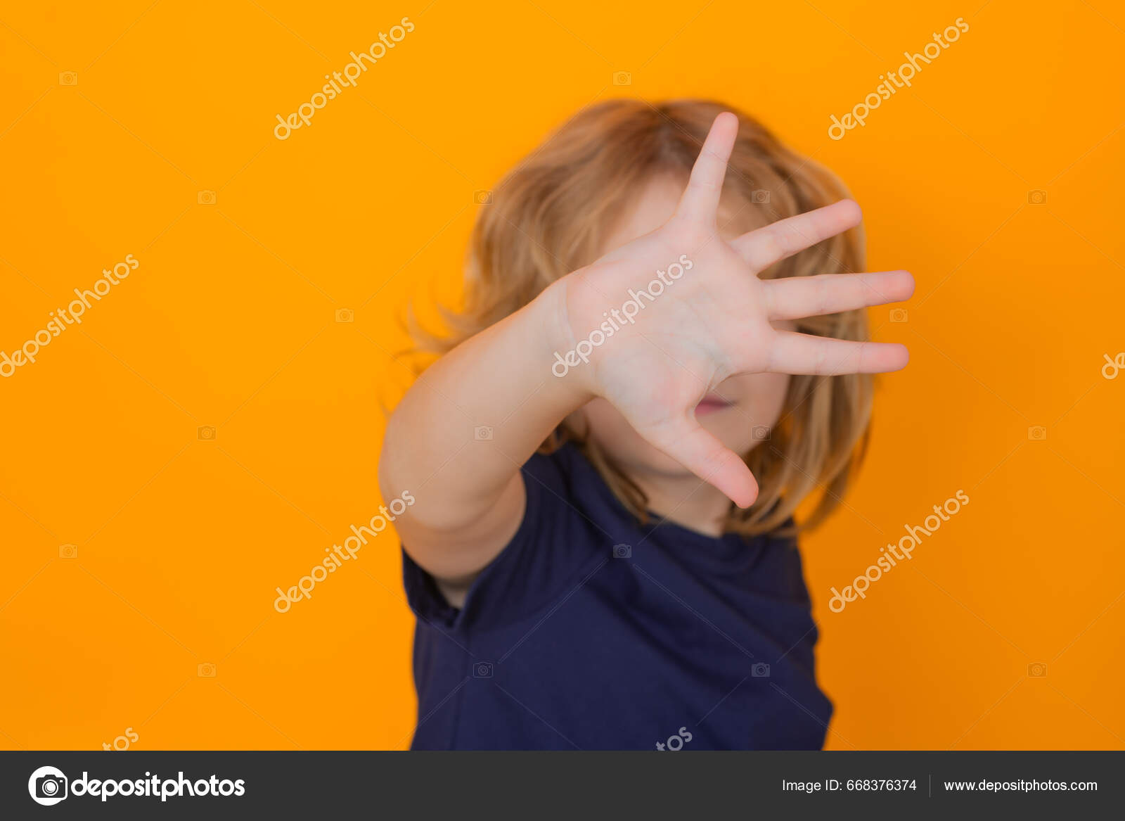 Kid Making Stop Gesture Isolated Studio Background Kid Showing Warning ...