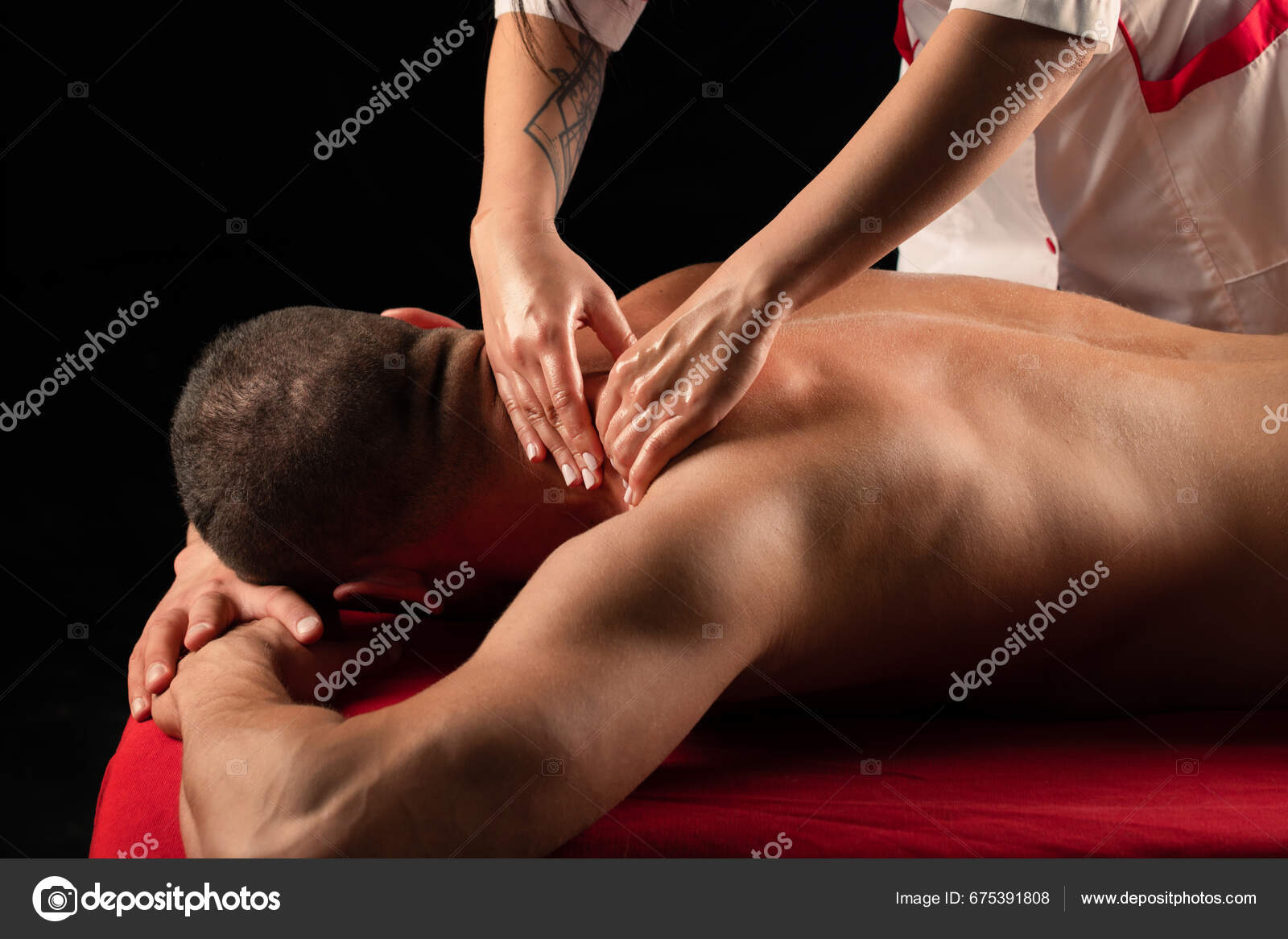 Man Having Massage Massage Salon Sports Massage Therapist Massaging Shoulders — Stock Photo ...