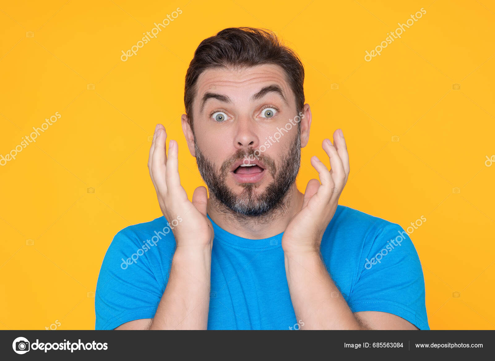 Portrait Shocked Unshaven Caucasian Man Afraid Shocked Surprise ...