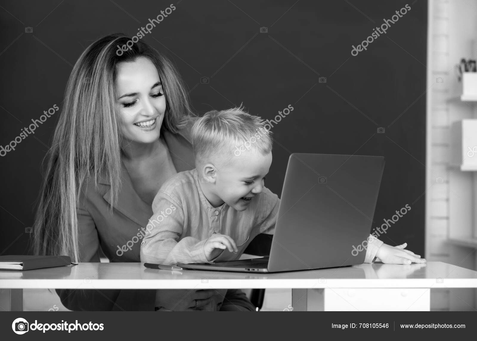 Mother Son Together Using Computer Laptop Little School Child Son ... Mother Son Together Using Computer Laptop Little School Child Son ...