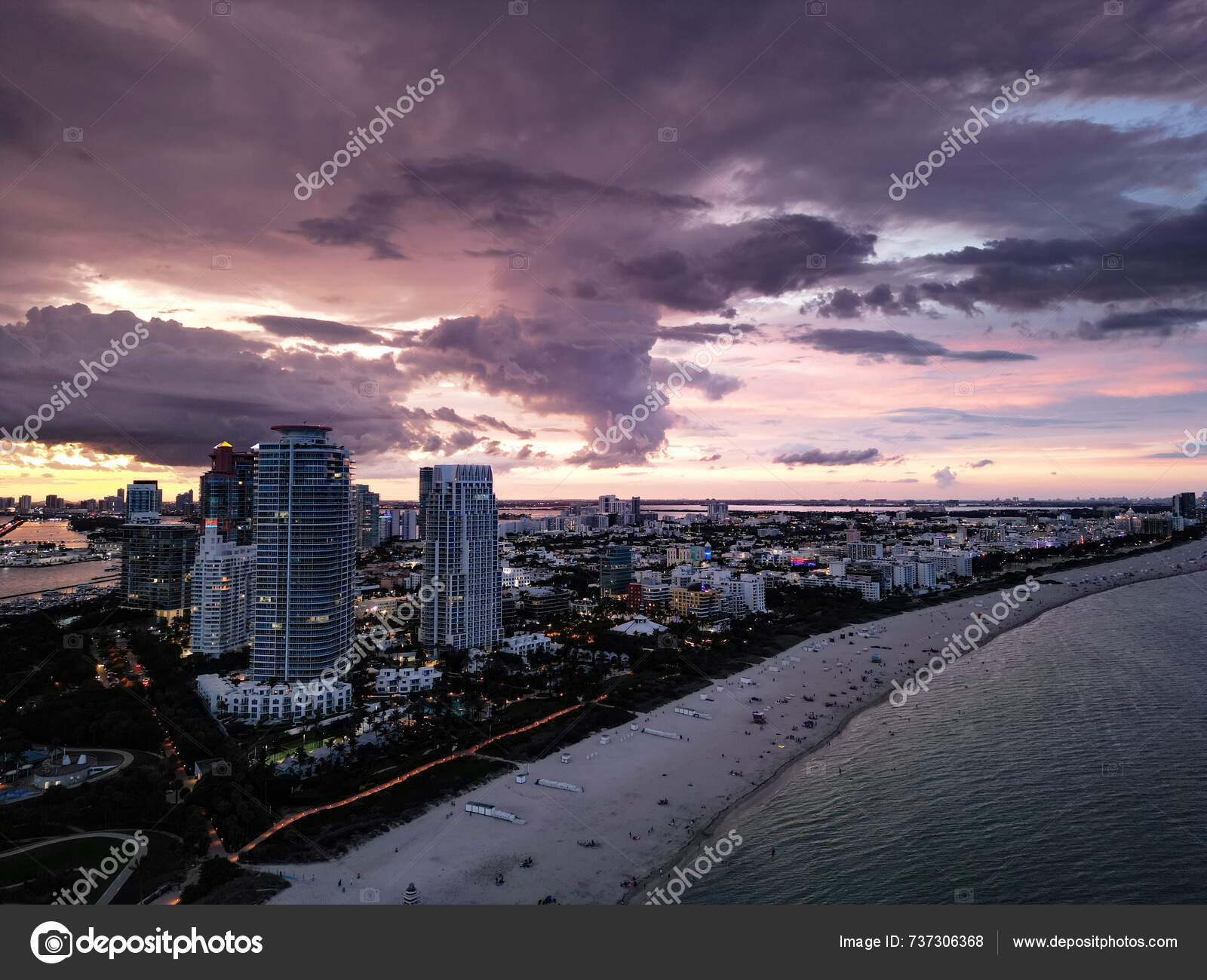 Miami Beach South Beach Night Dramatic Sky Miami Seaside Dusk — Stock ...