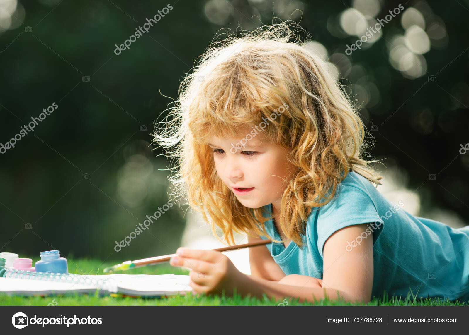 Child Boy Drawing Summer Park Painting Art Little Artist Painter ...