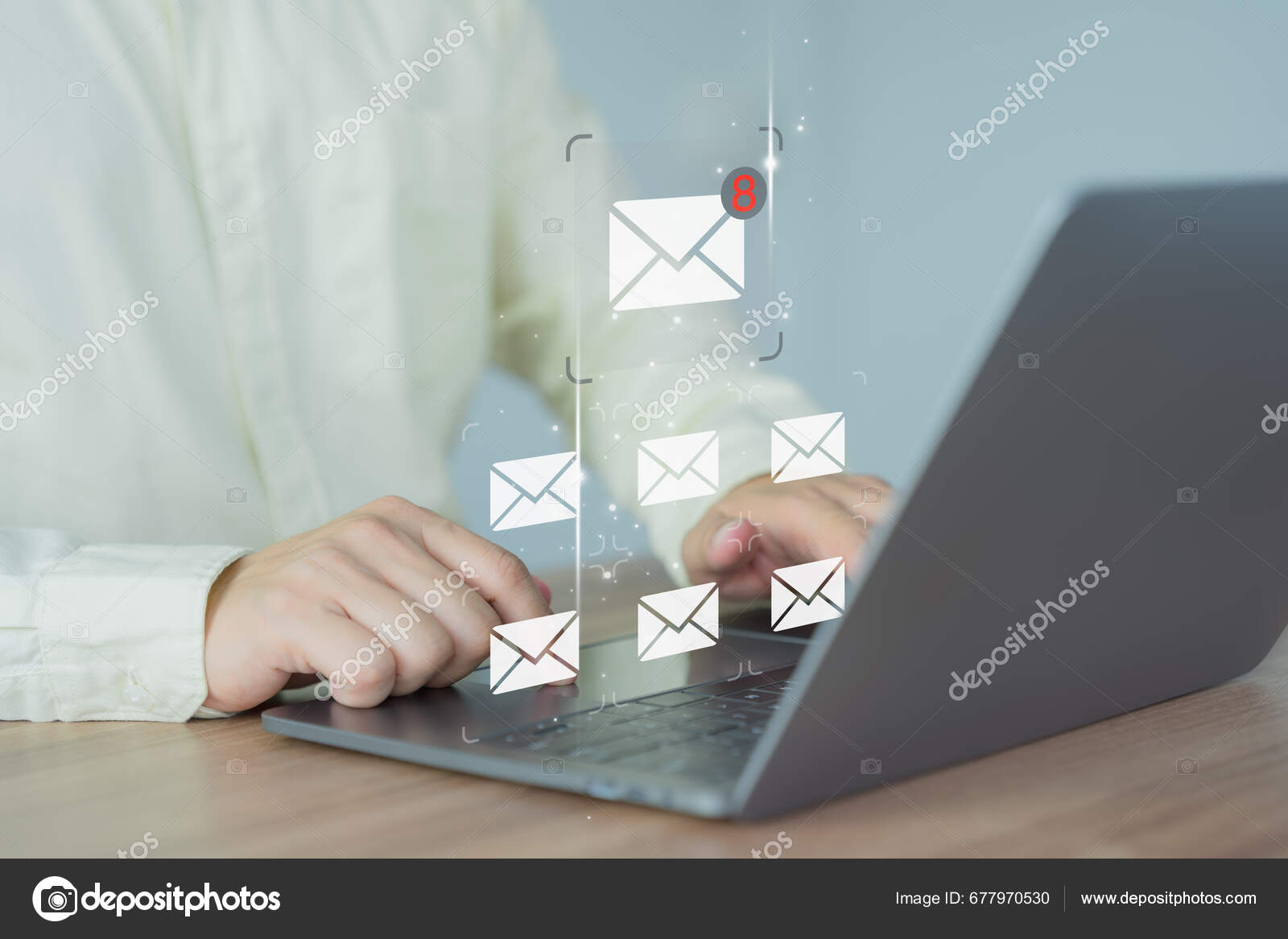 Businessman Hand Using Computer Laptop Sending Online Message Email ...