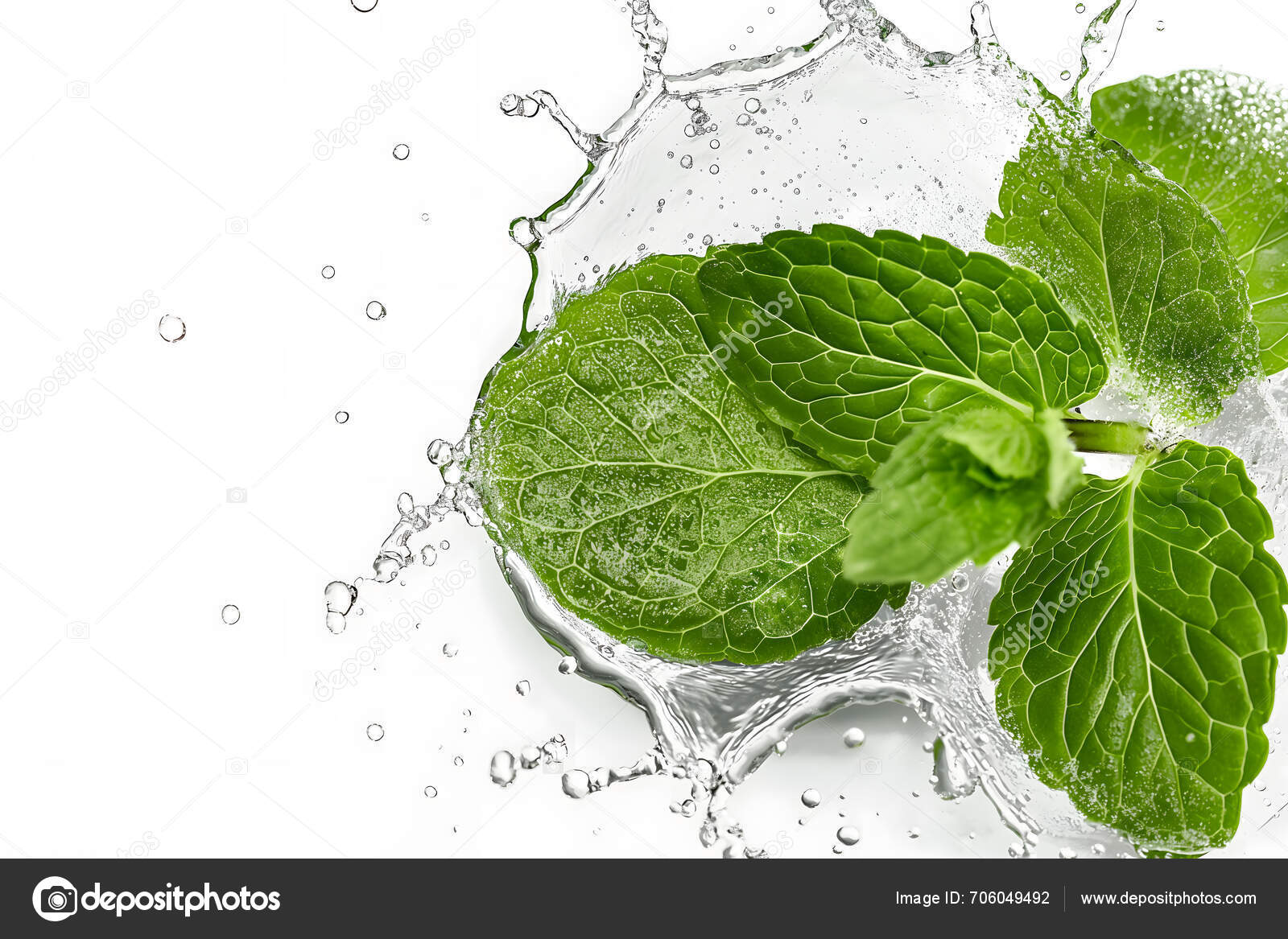 Lively Vivid Image Capturing Essence Fresh Mint Leaves Submerged Water ...