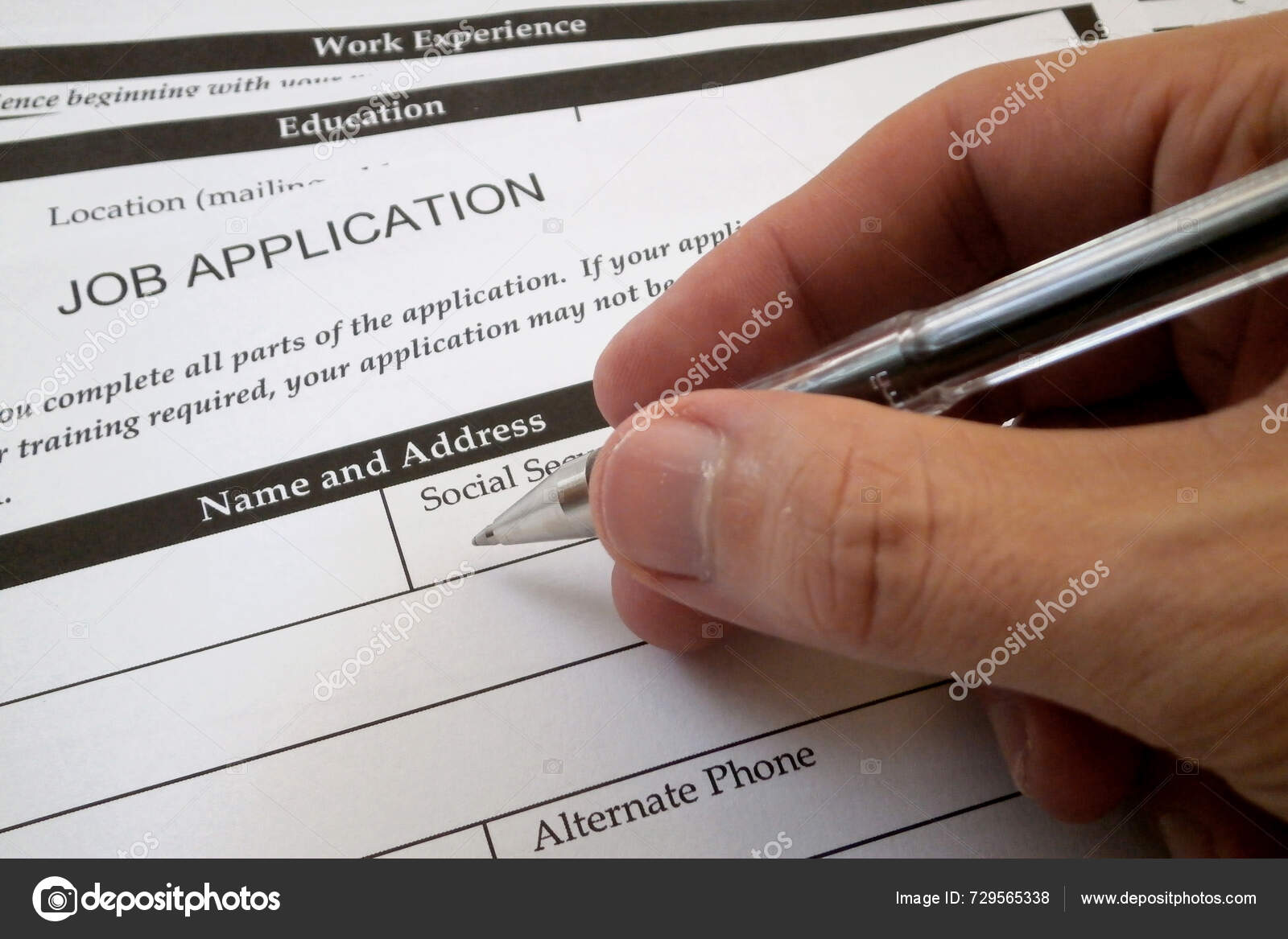 Ballpoint Pen Hold Hand Man Filling Job Application Form — Stock Photo ...