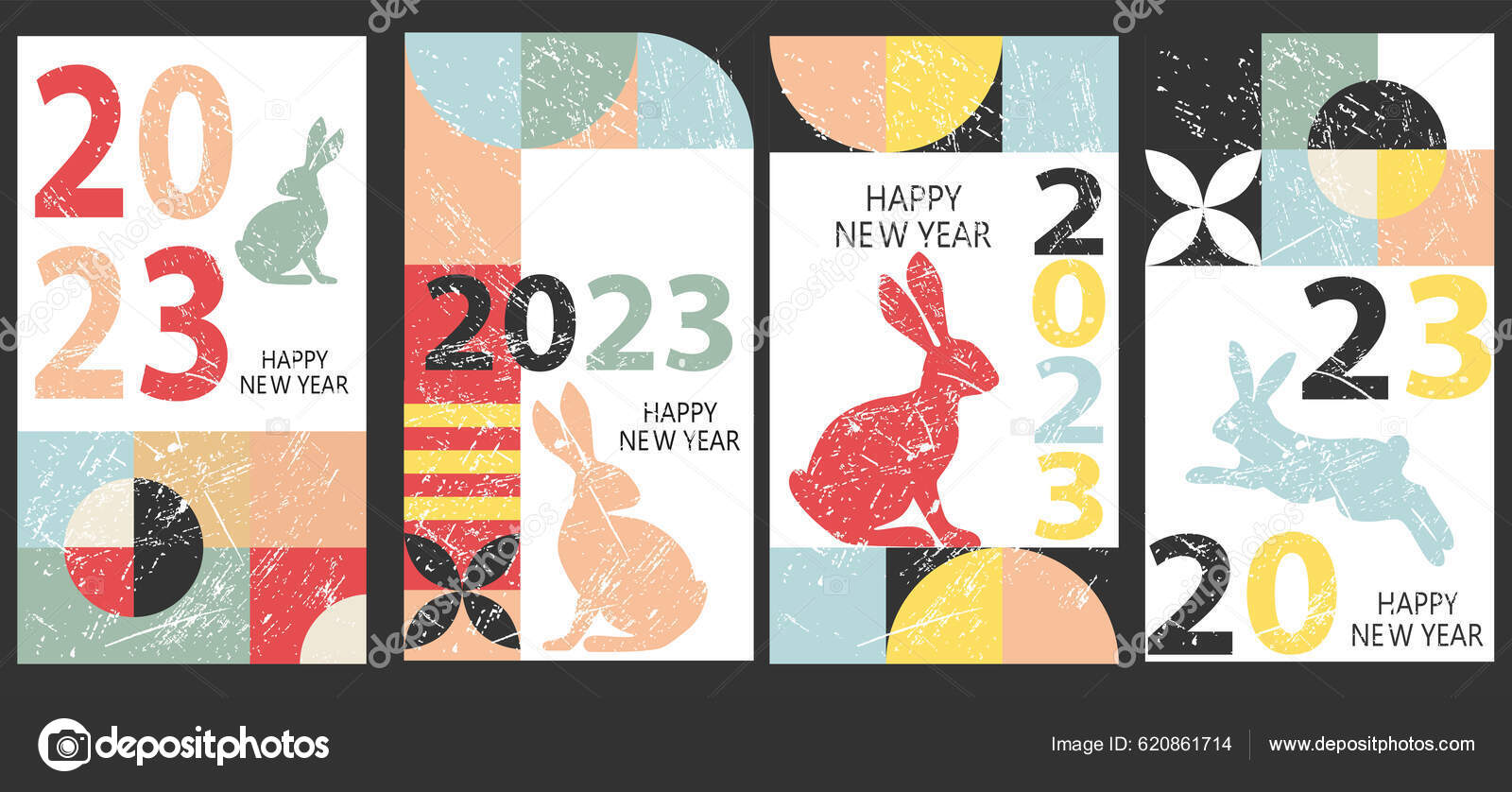 2023 Happy New Year Retro Posters Set Vector Design Templates Stock ...