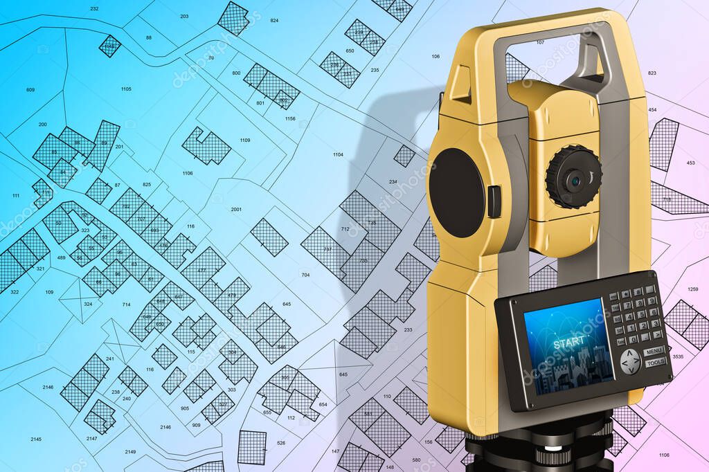 Mapa catastral imaginario de territorio con edificios, carreteras ...