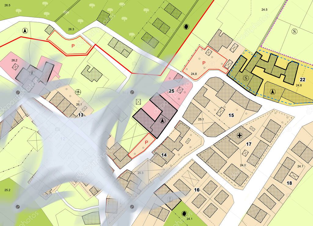 Vista superior de un imaginario Plan Urbano General con edificios ...