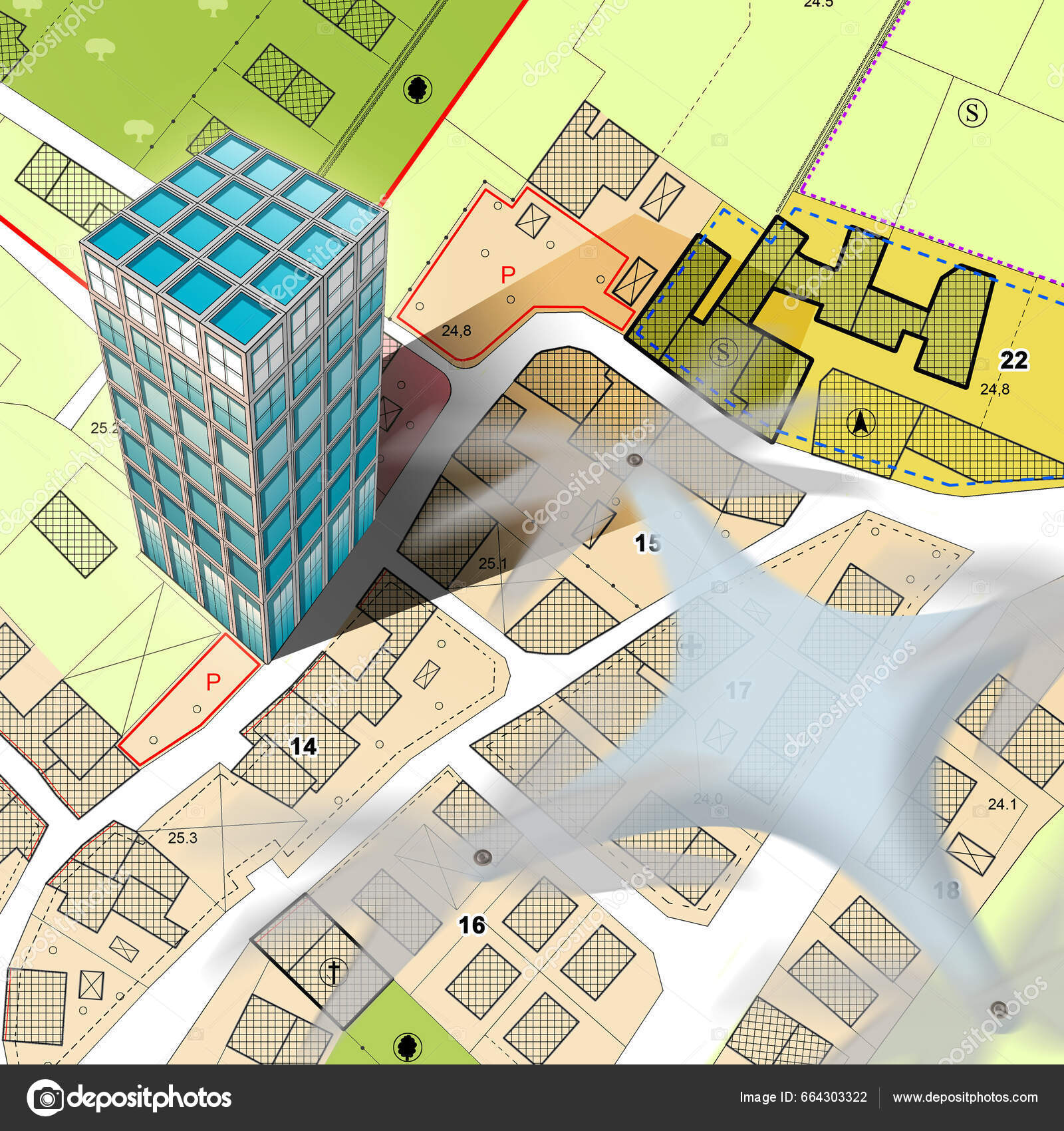 Top View Imaginary City Buildings Roads Land Parcel Drone Taking ...