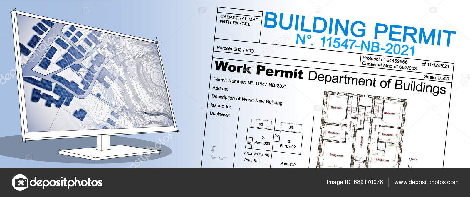 Buildings Permit Concept Imaginary Cadastral Map Building Activity ...