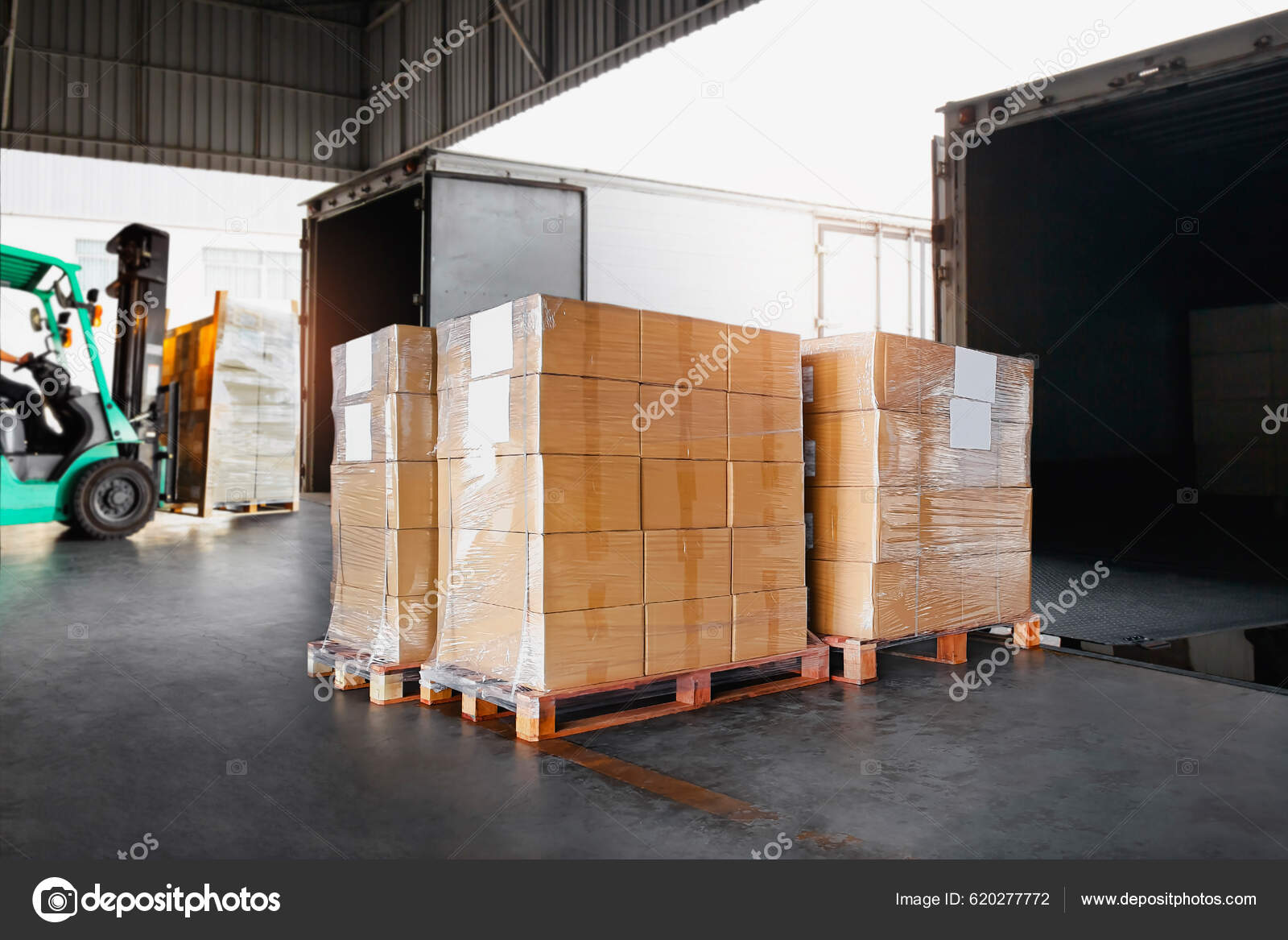 Packaging Boxes Wrapped Plastic Stacked Pallets Loading Cargo Container ...