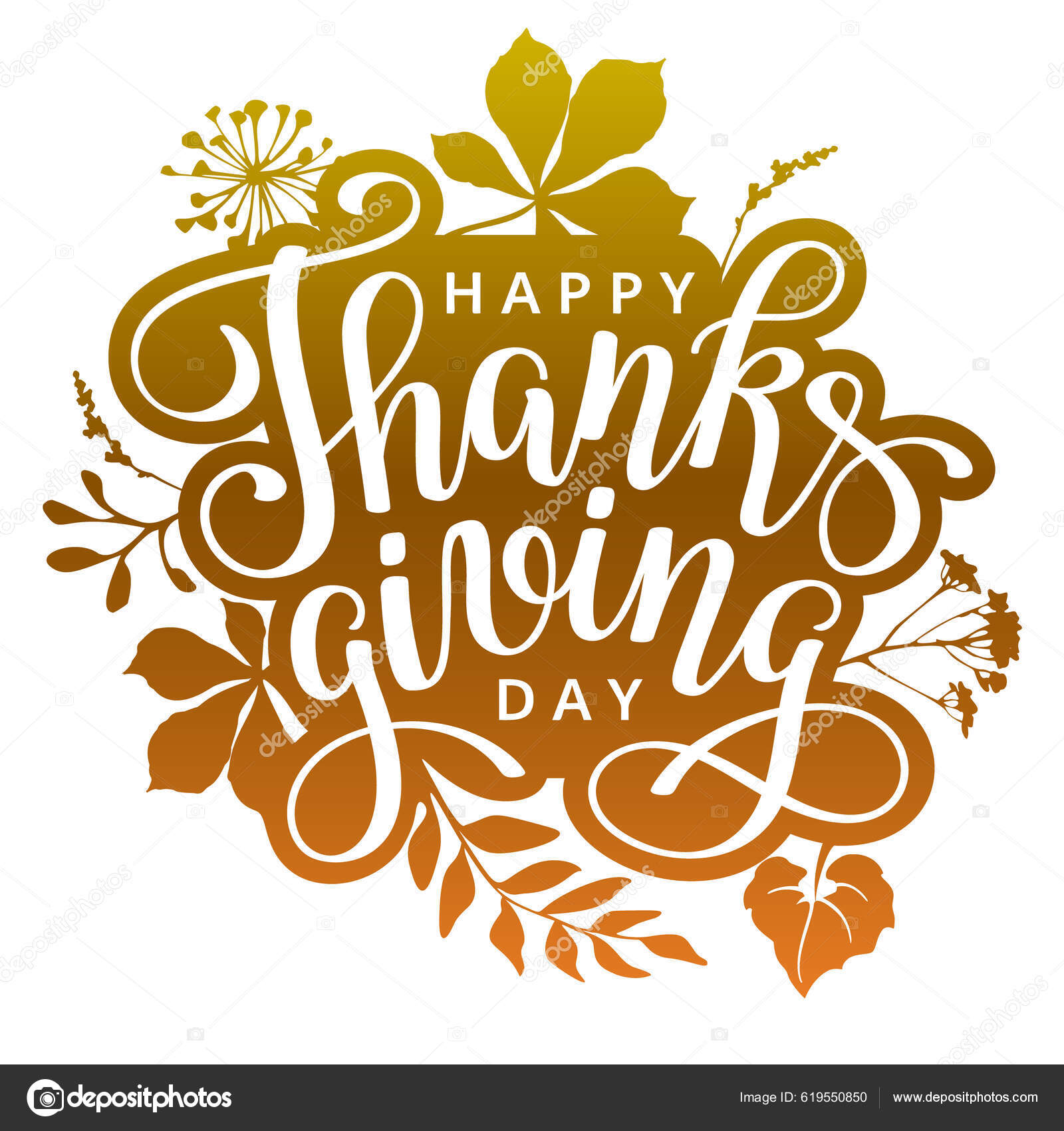 Thanksgiving Day Orange White Lettering Design Autumn Plant Elements ...