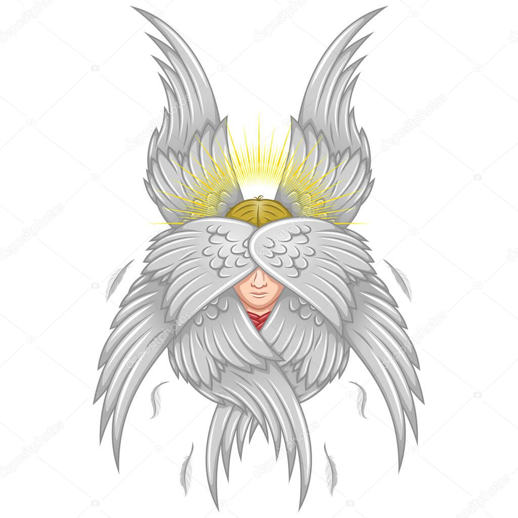 Diseño vectorial de serafín con seis alas, cara angelical de religión ...