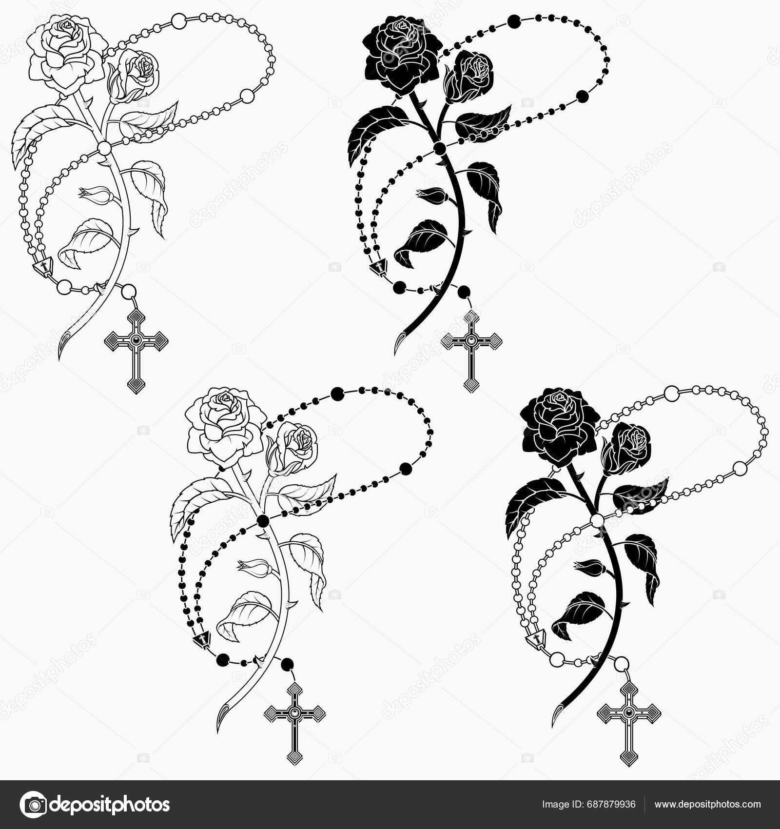 Vector Design Catholic Rosary Roses Petals Symbol Catholic Religion ...
