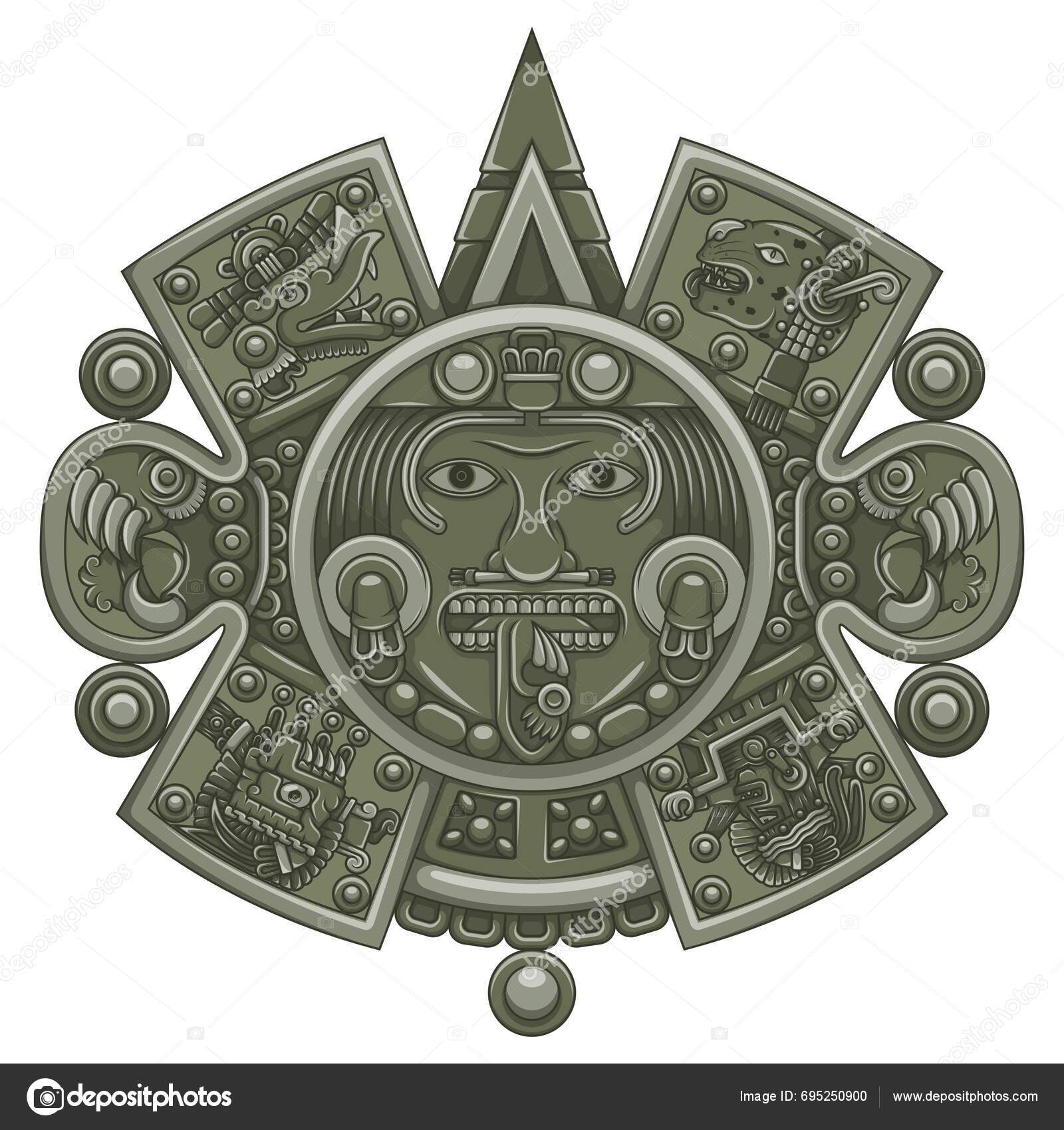 Vector Design Aztec Calendar Monolithic Disk Ancient Mexica Sun Stone ...