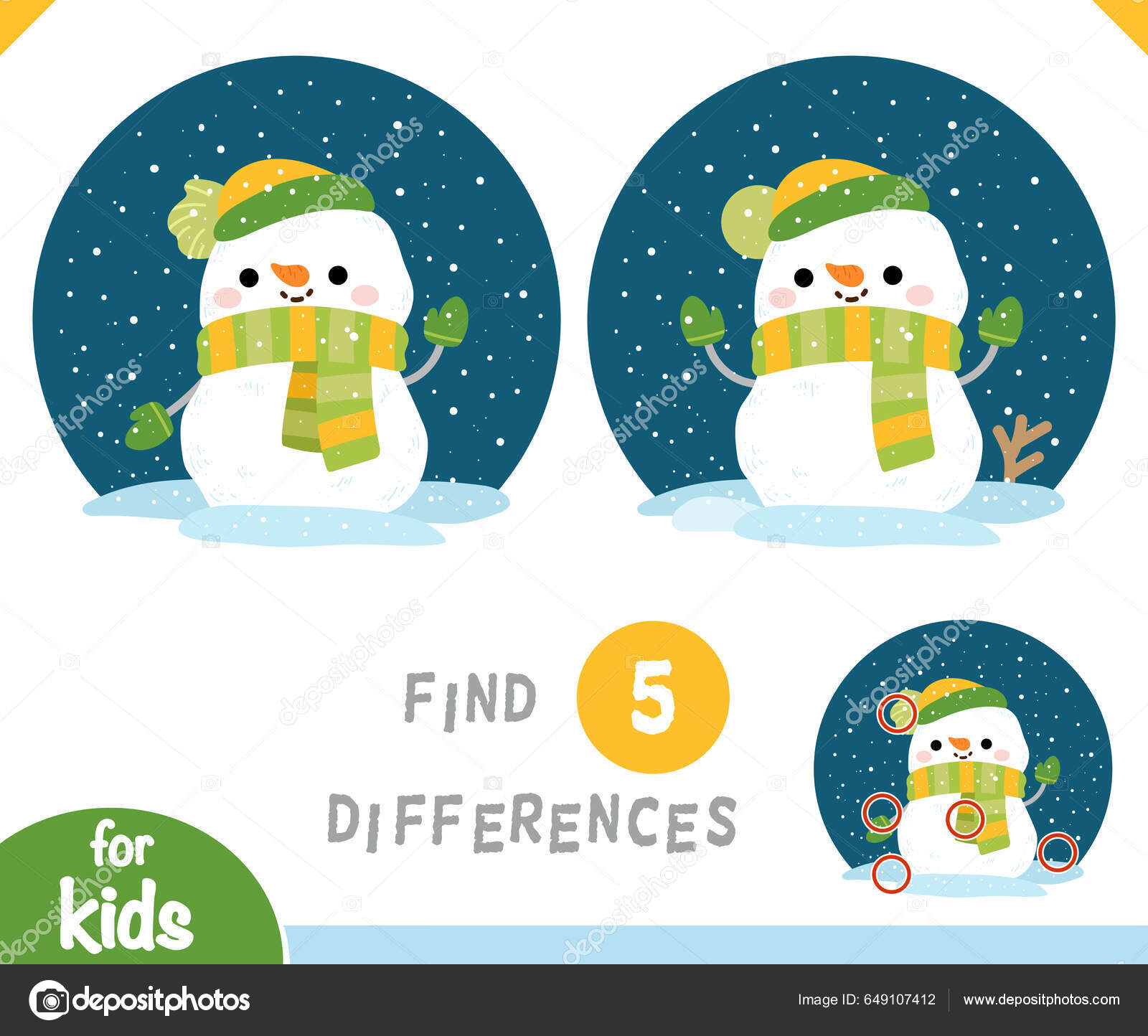 Find Differences Educational Game Children Cute Snowman Stock Vector by ...