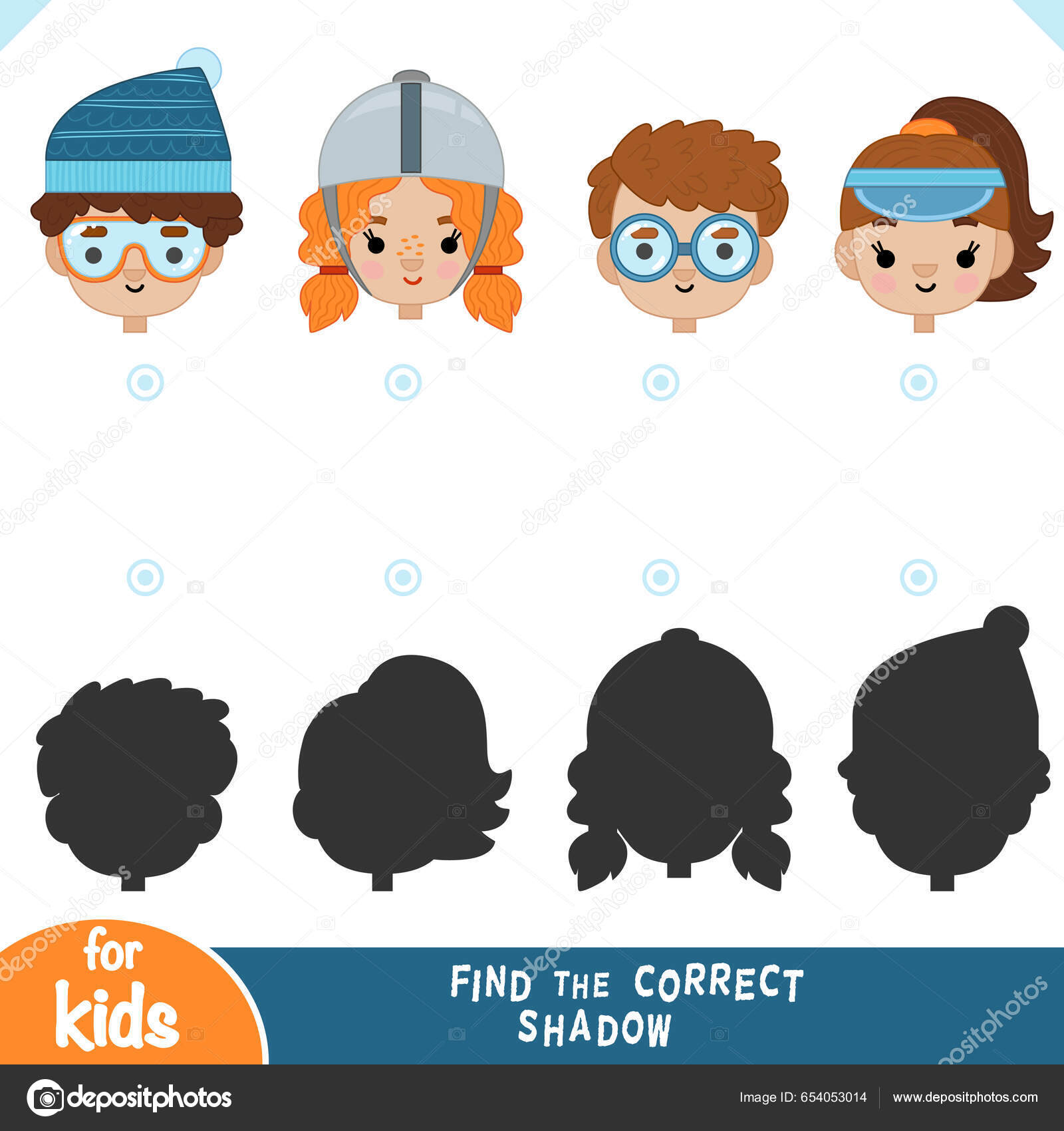 Find Correct Shadow Education Game Children Set Cute Cartoon Faces ...